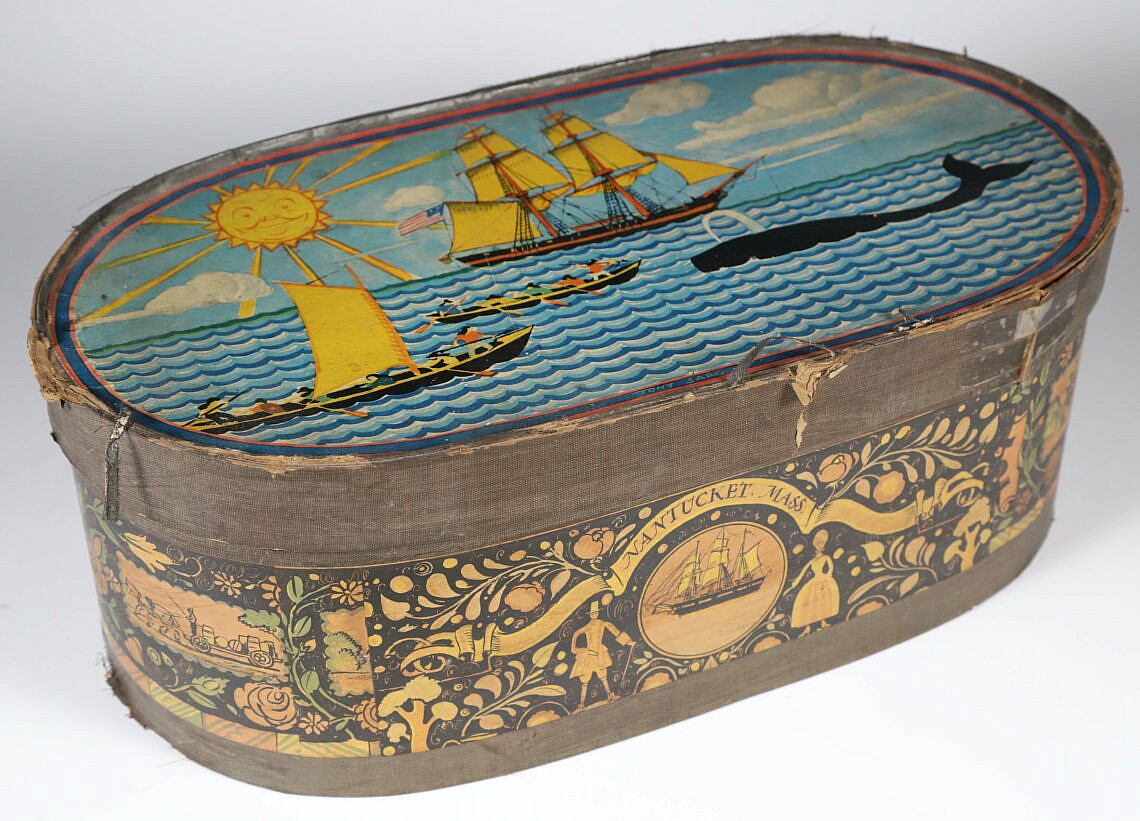 Oval Tony Sarc Paper Wrapped "Nantucket" Ditty Box - Oval Tony Sarg ...