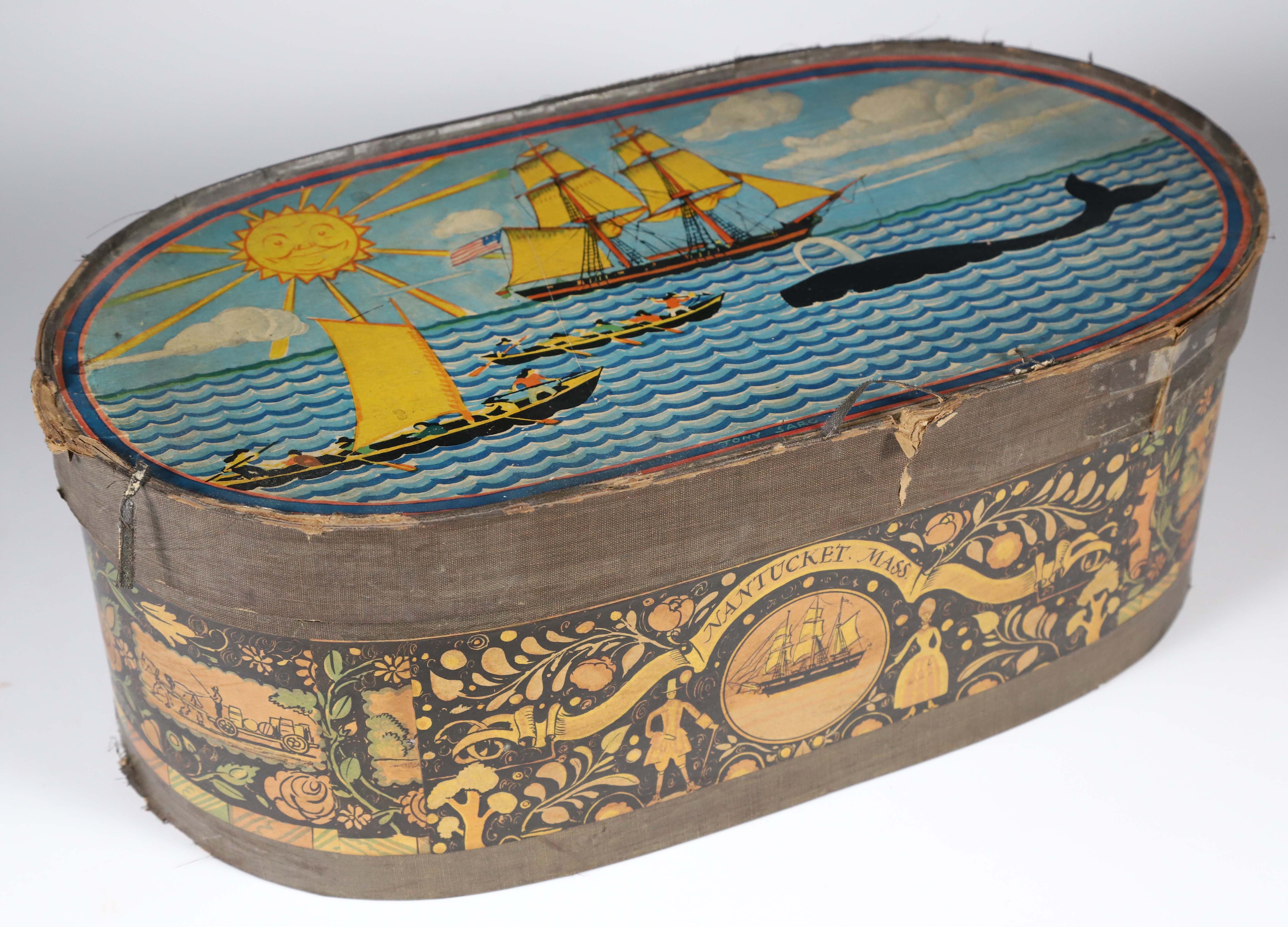 Oval Tony Sarc Paper Wrapped "Nantucket" Ditty Box - Oval Tony Sarg ...