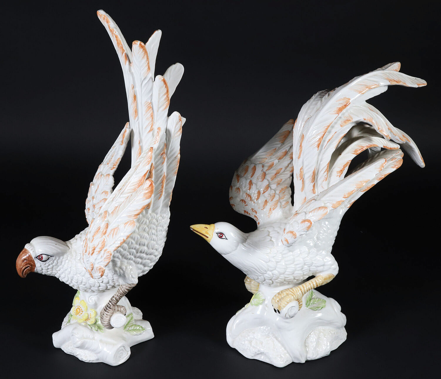 Pair of Staffordshire Ceramic Birds Modeled with Spread Wings and Raised Tails - Rafael Osona ...