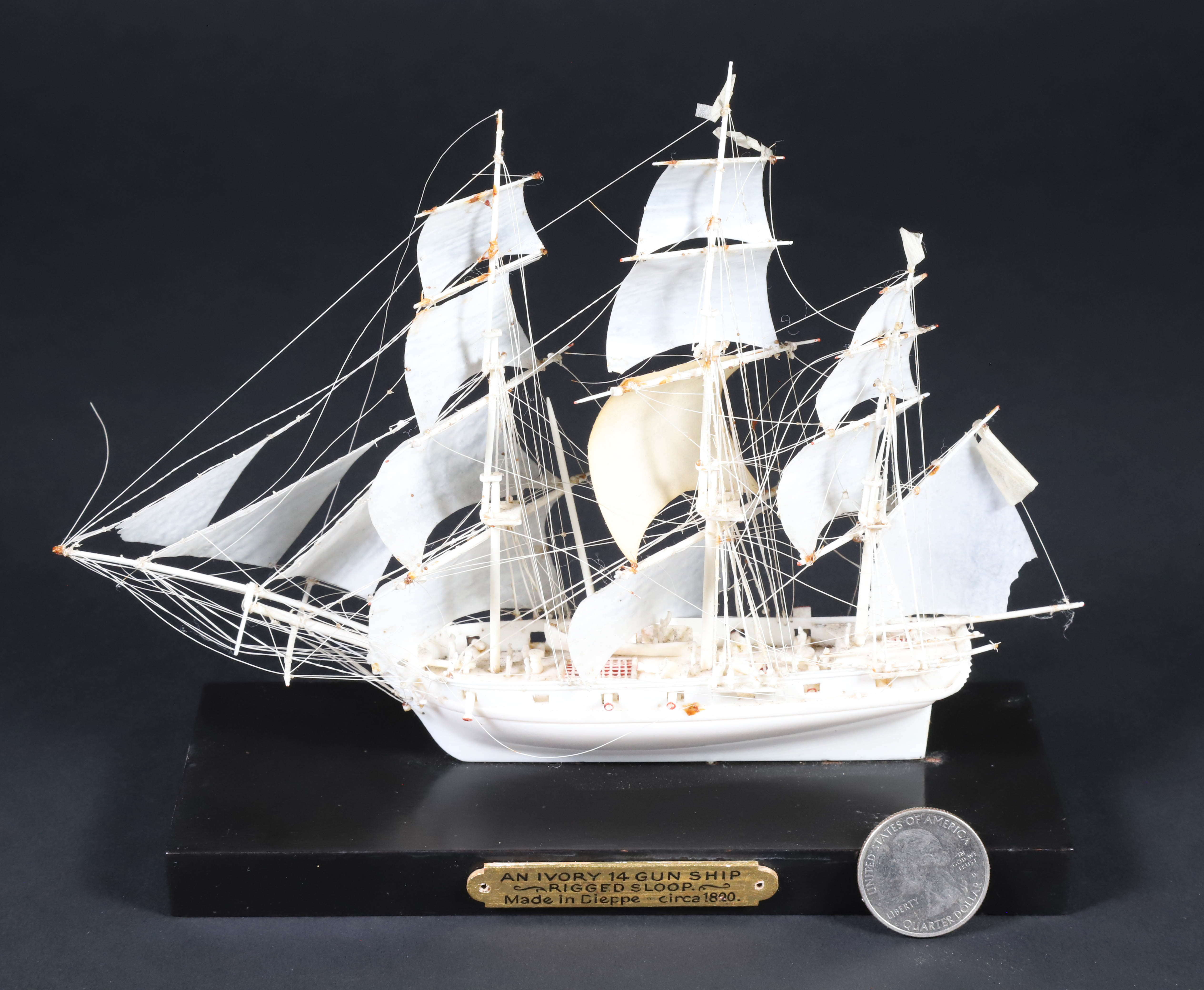 French Ivory Prisoner of War Model of a 14-Gun Ship Rigged Sloop of War ...