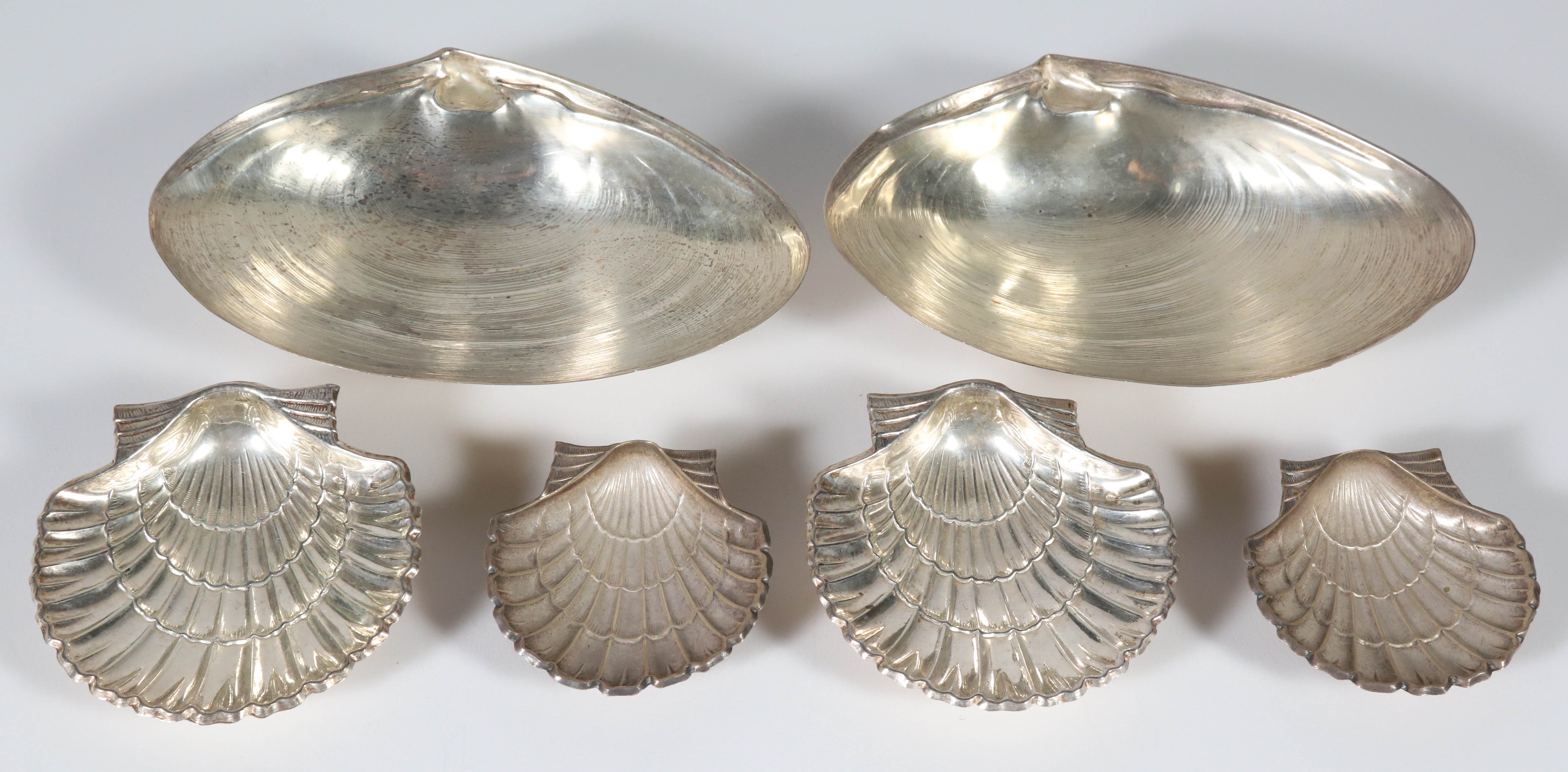 Collection of Six Figural Clam and Scallop Shell Silver Dishes ...