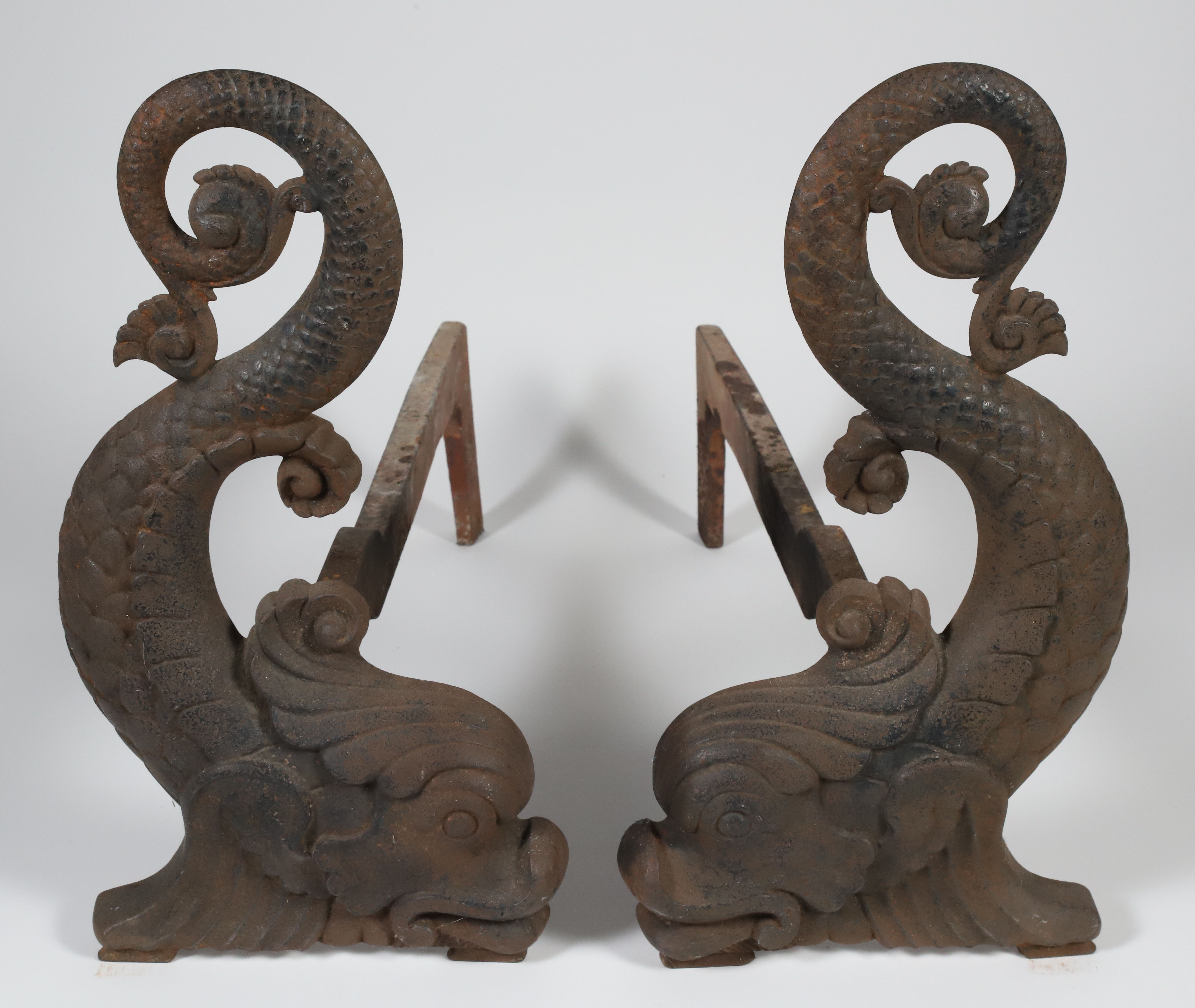 Pair of Cast Iron Bradley & Hubbard Dolphin Andirons 19th Century ...