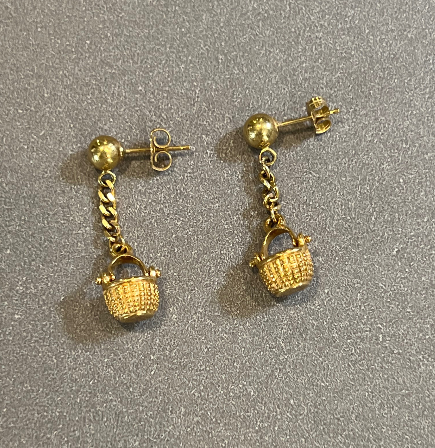 Pair of Signed Glenaan Elliot Miniature Nantucket Basket Gold Earrings ...