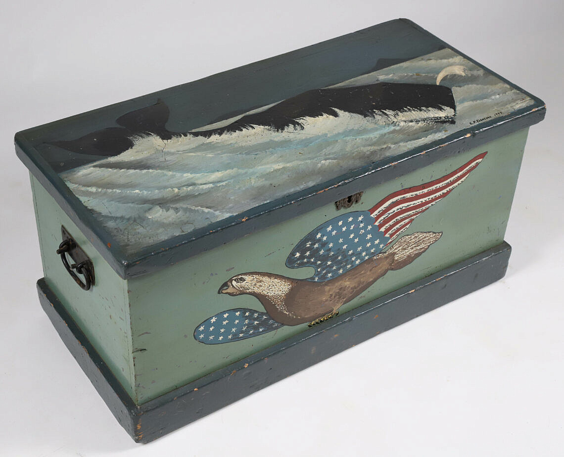 E. F. Eldredge Painted Whale and Eagle Storage Box circa 1957 - E. F ...