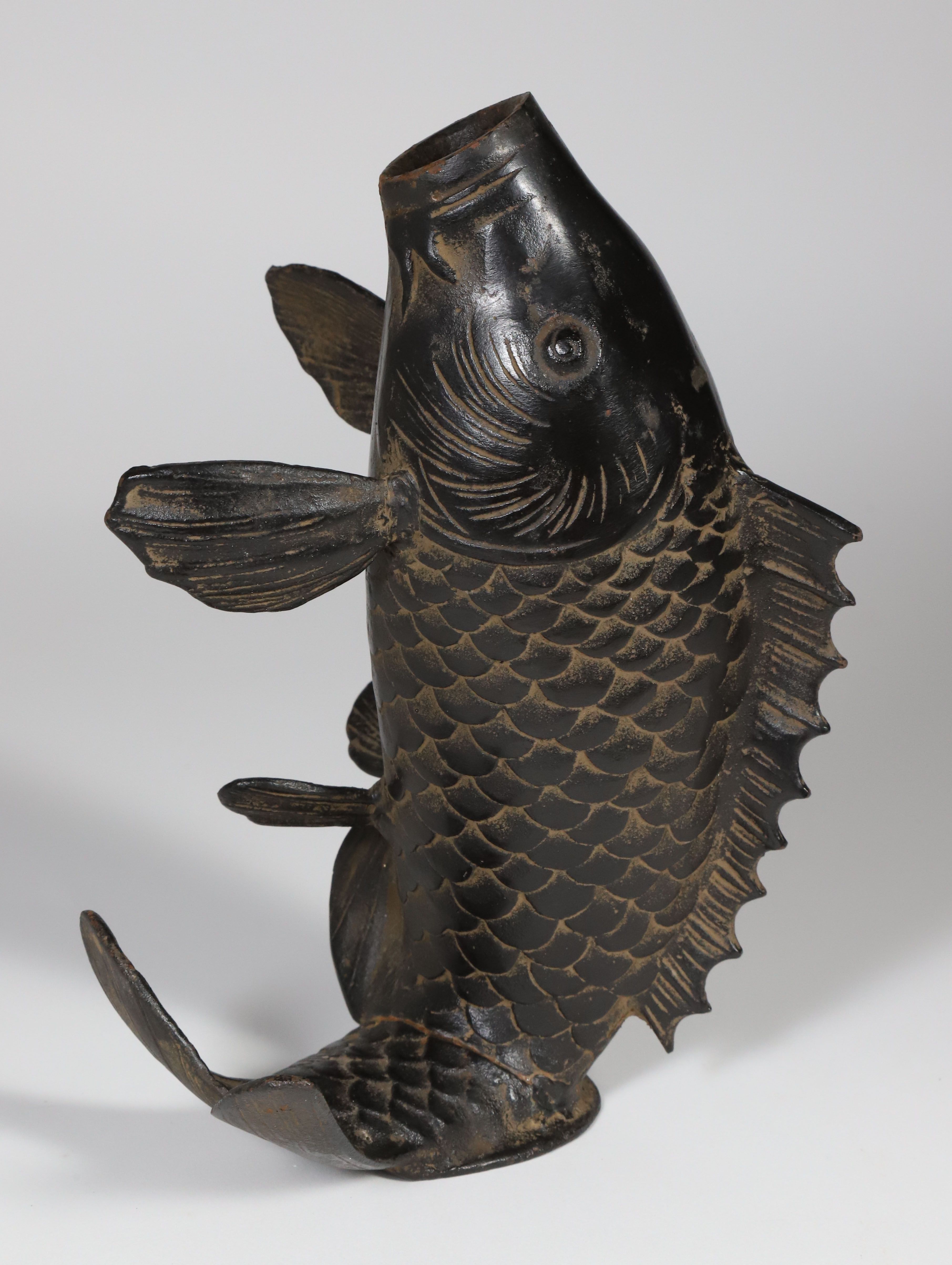 Japanese Patina Bronze "Jumping Carp" Fish Vase - Japanese Patina ...