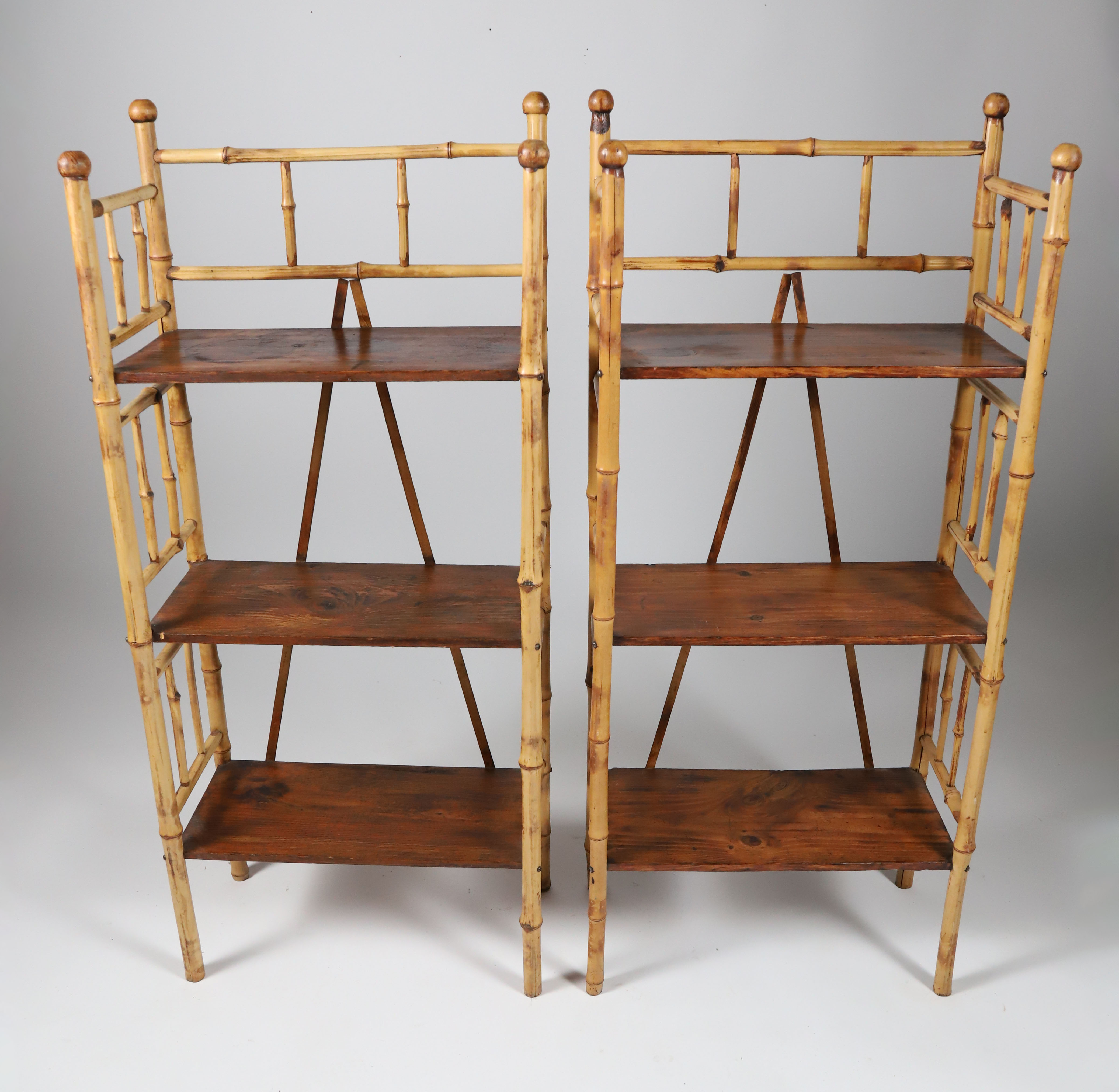 Pair of Vintage Bamboo 3-Tier Bookshelves - Pair of Vintage Bamboo 3 ...