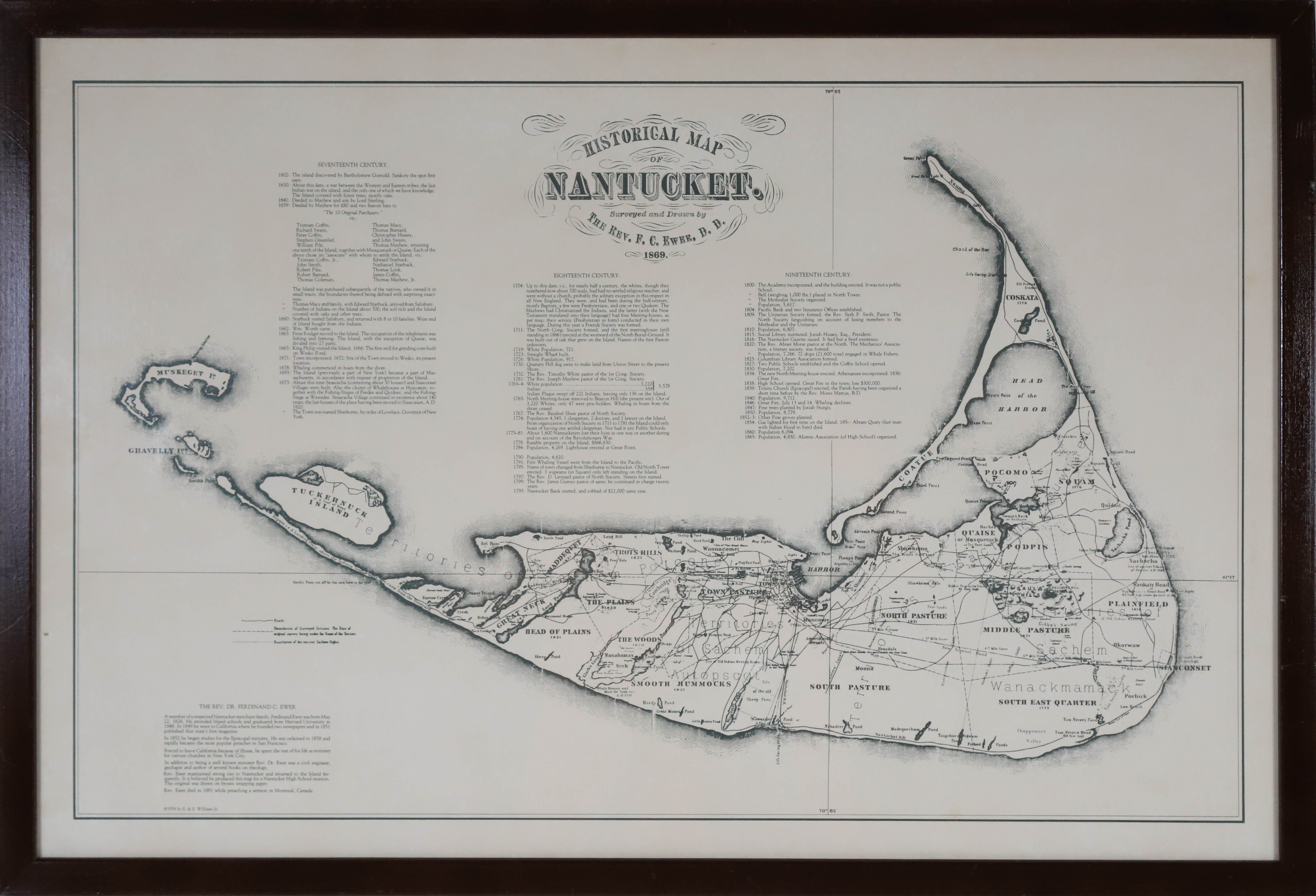 Historical Map of Nantucket Reverend Ewer Copyright 1974 By E and E ...