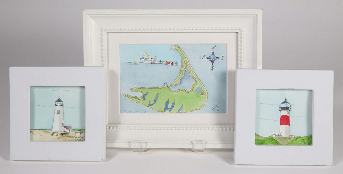 Set of Three Miniature Nantucket Watercolors by Ellie Gottwald - Set of ...
