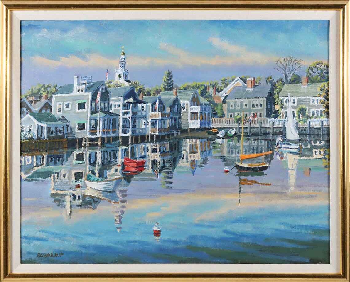 Paul Arsenault (American) Oil on Canvas "Easy Street Boat Basin ...