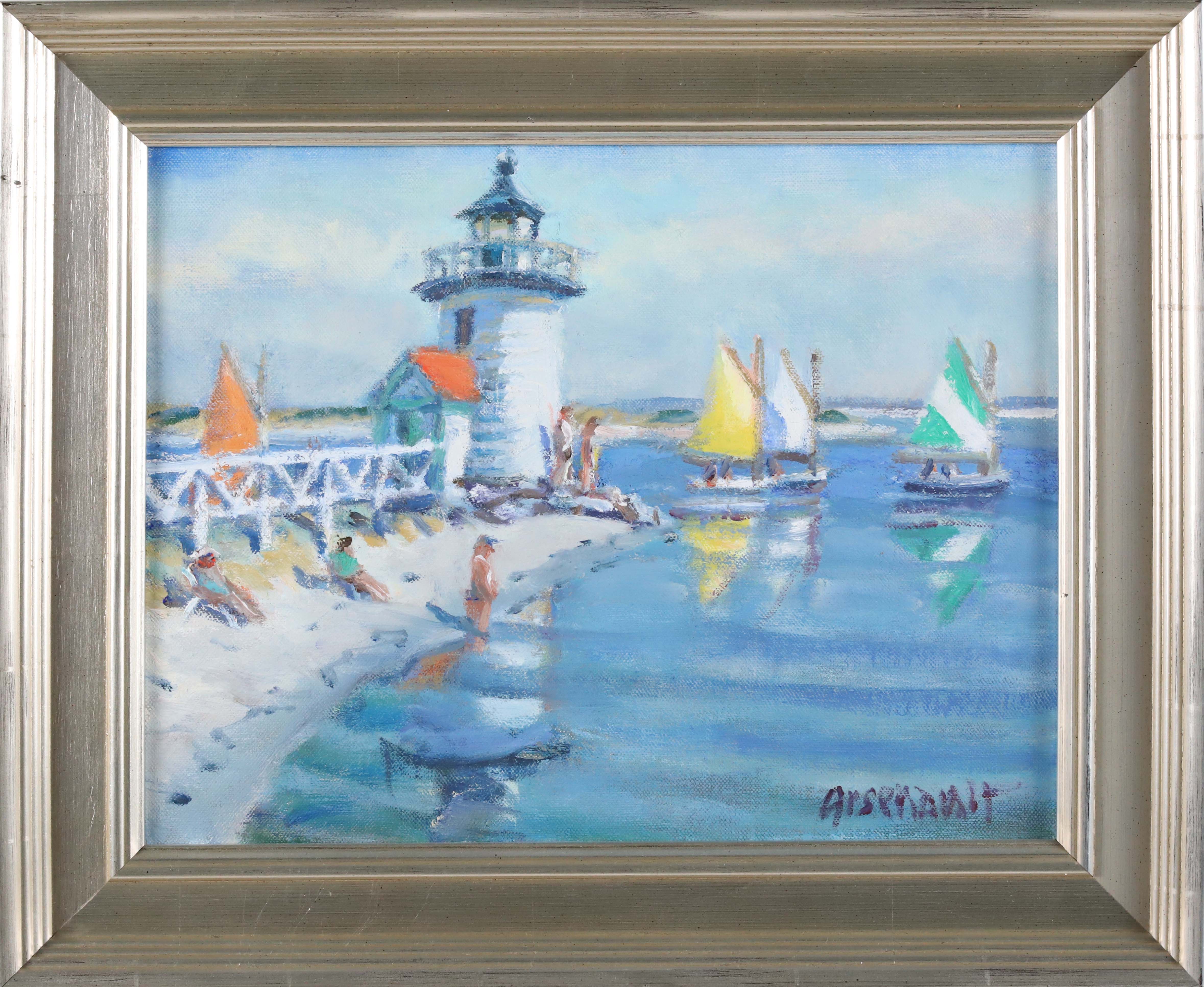 Paul Arsenault (American) Oil on Canvas "Rainbow Fleet Off Brant Point ...