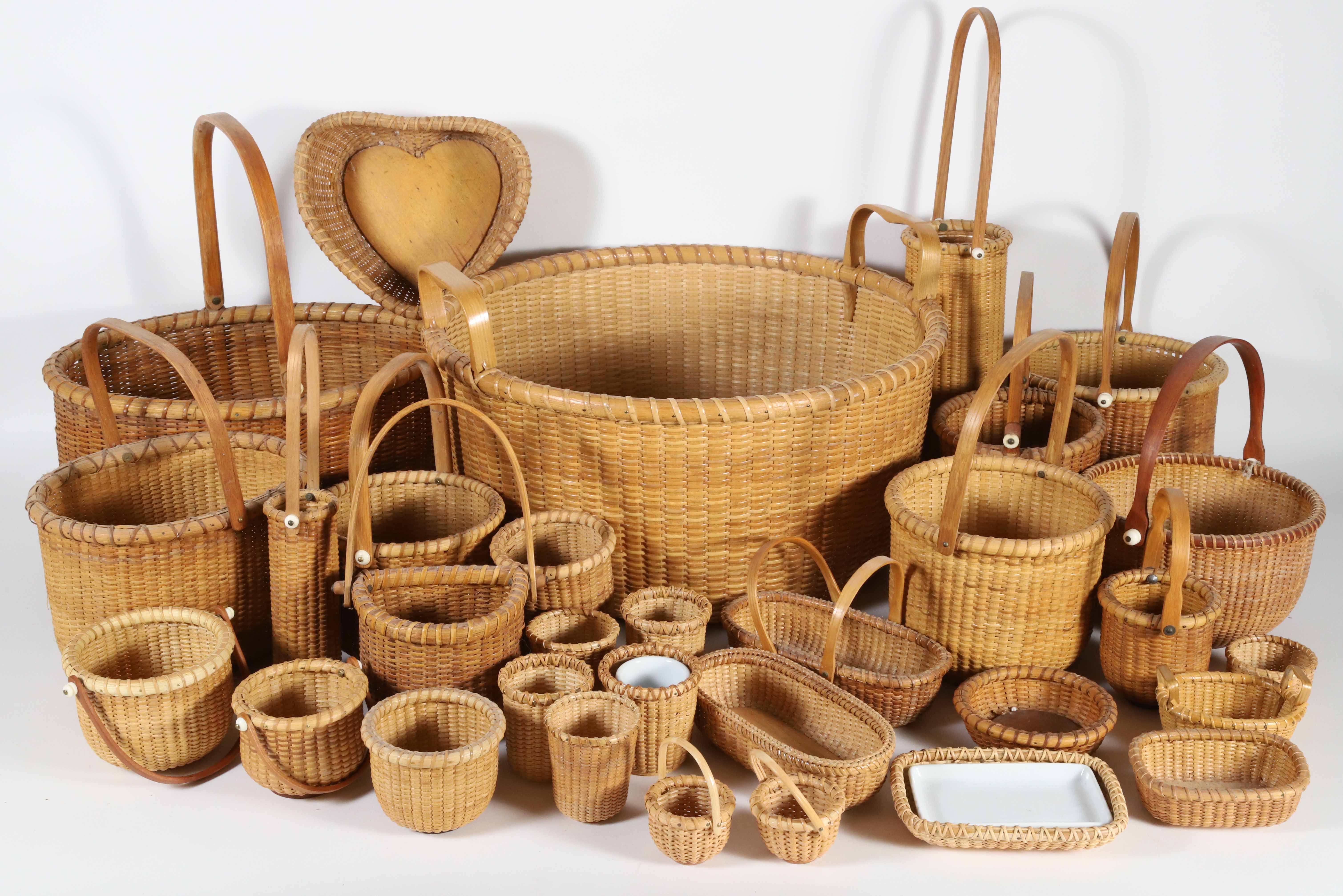 Collection of Approximately Thirty-One Hand Made Nantucket Baskets in ...