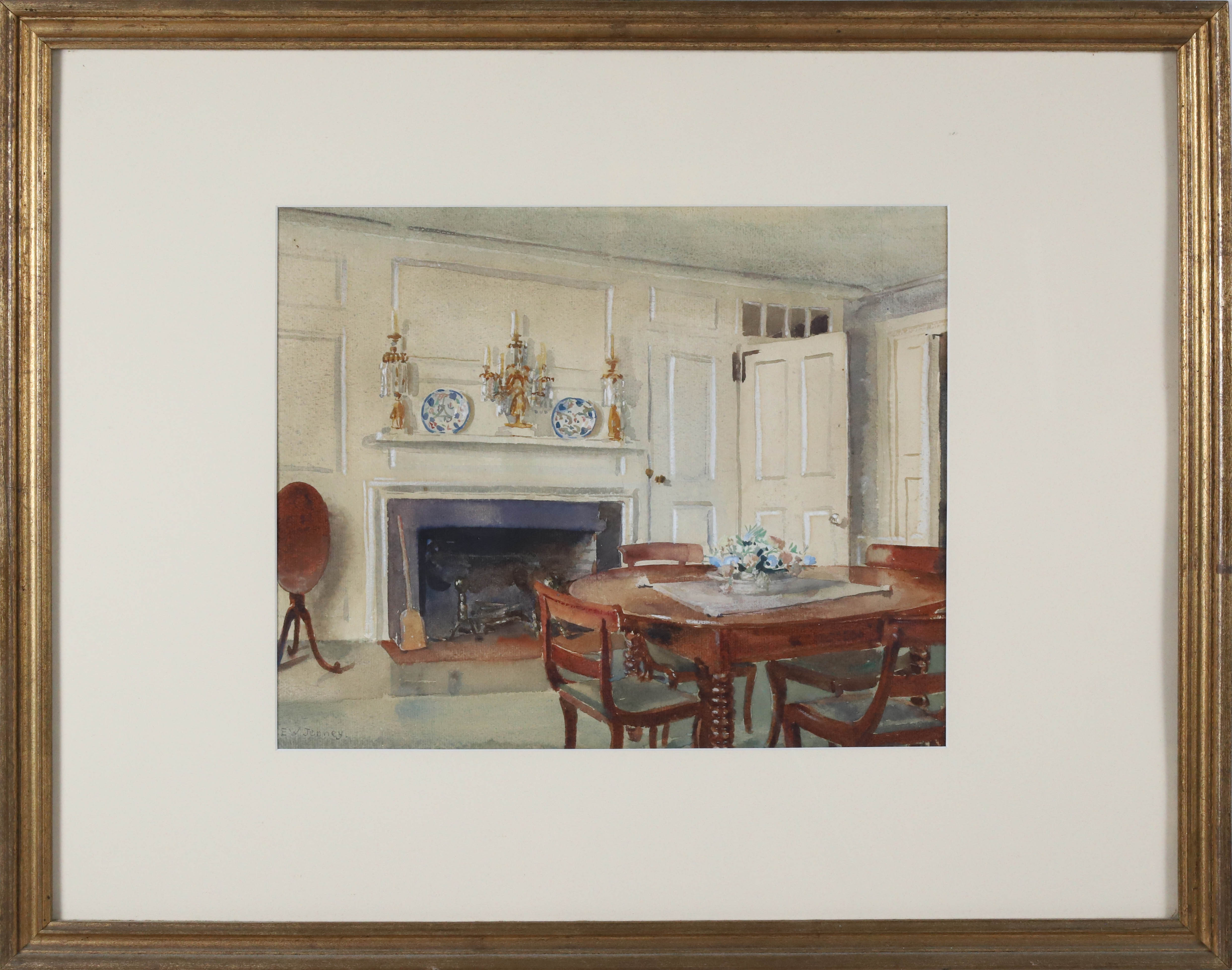 Edgar W. Jenney Watercolor on Paper "Dining Room 10 Pleasant Street ...