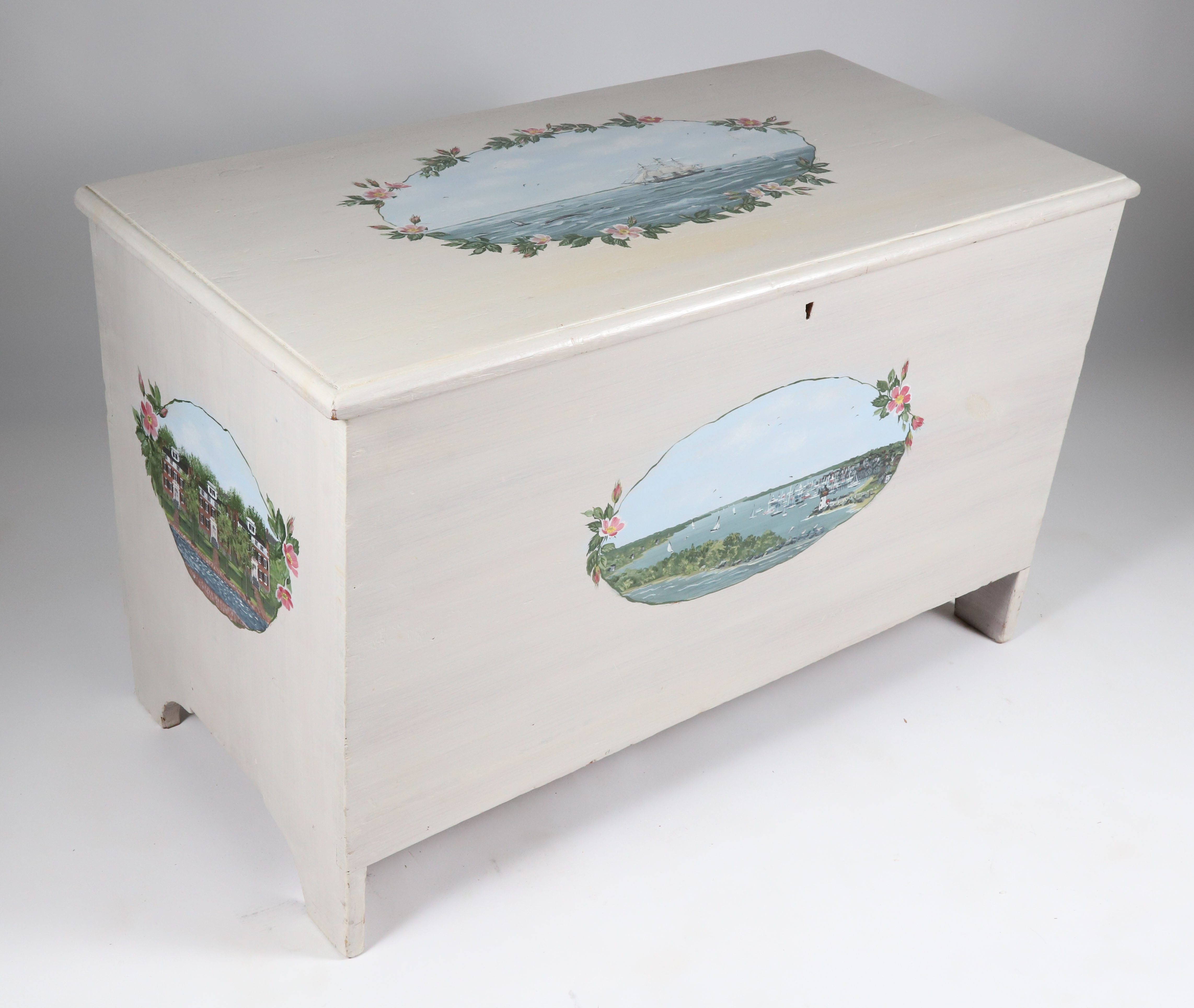 Nantucket Theme Painted Blanket Chest 19th Century - Nantucket Theme ...