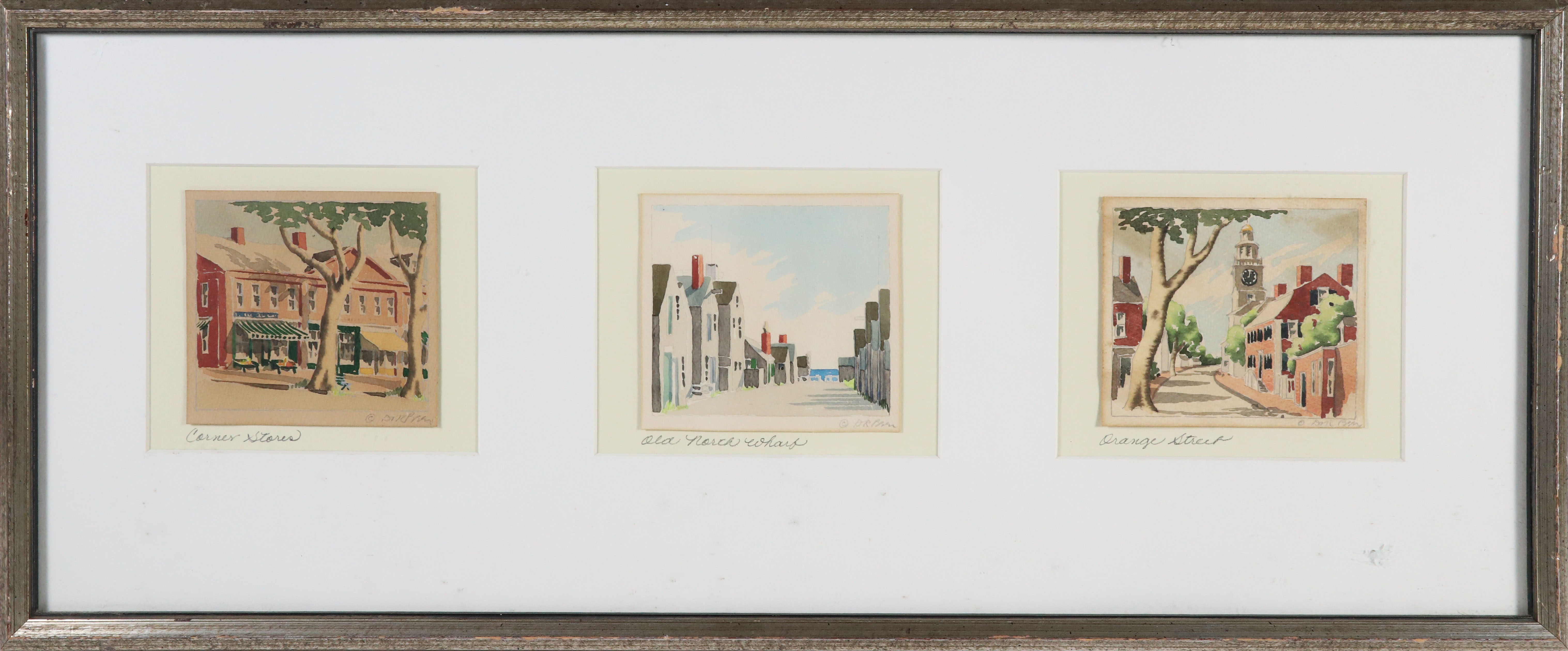 Doris and Richard Beer (1898-1967 and 1893-1959) Tryptich Watercolors ...