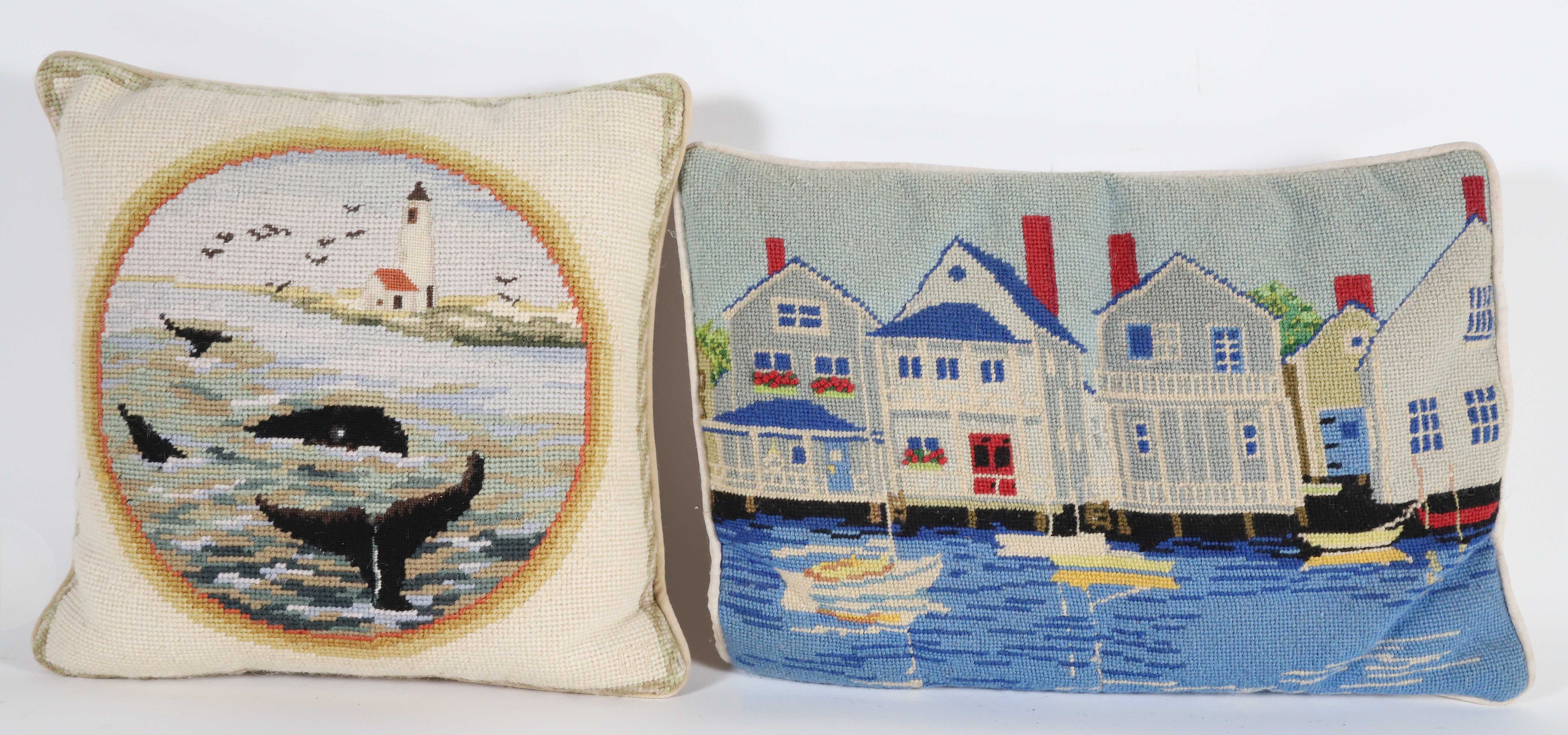 Two Erica Wilson Nantucket Scene Needlepoint Pillows - Two Erica Wilson ...