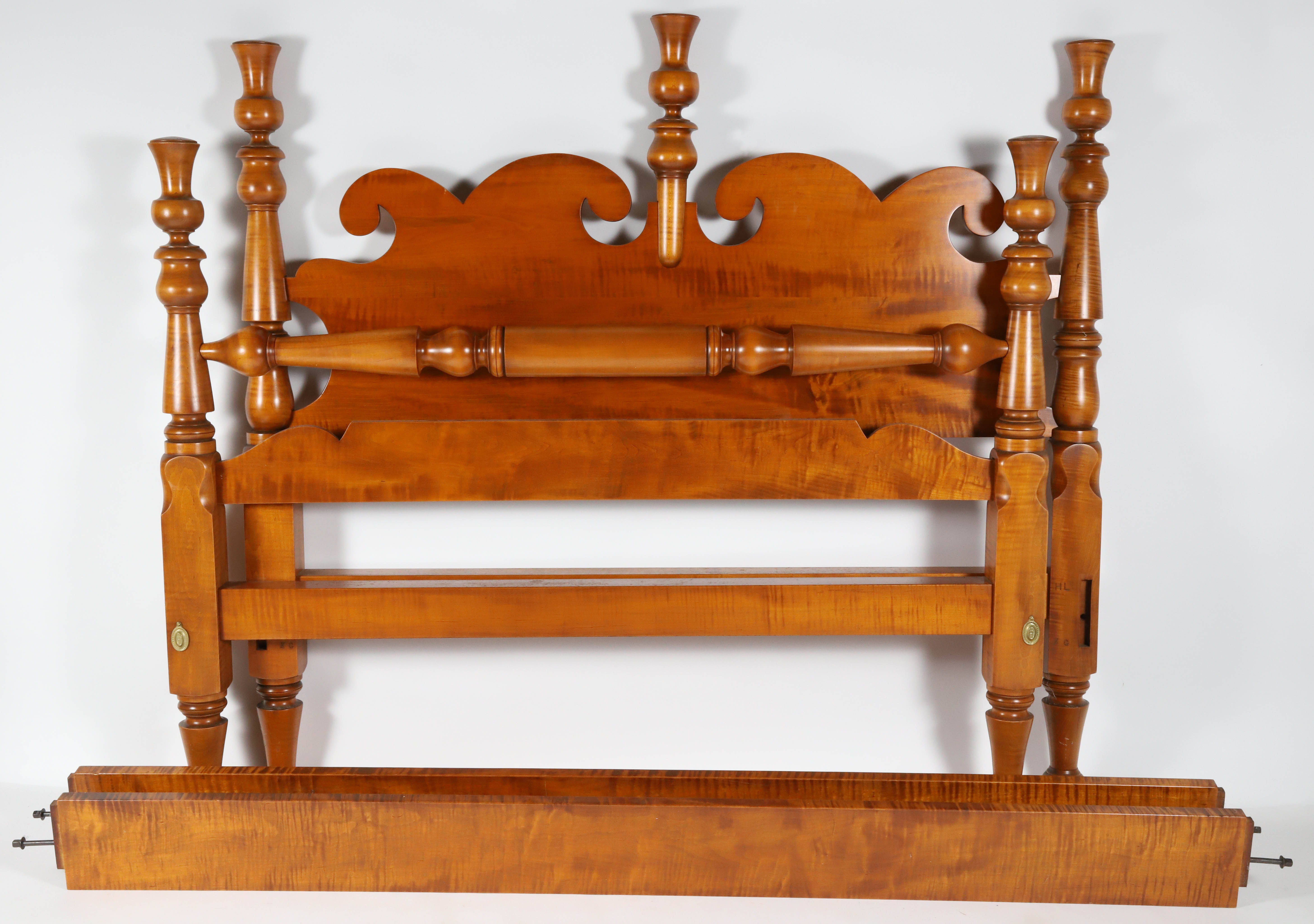 Tiger Maple Reverse-Bell Low Four Poster Bed - Tiger Maple Reverse-Bell ...