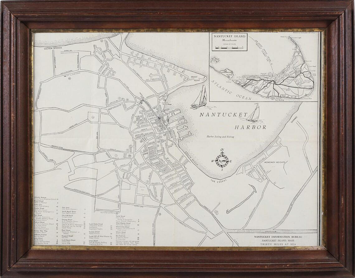 Nantucket Information Bureau Framed Map of Nantucket Island and ...