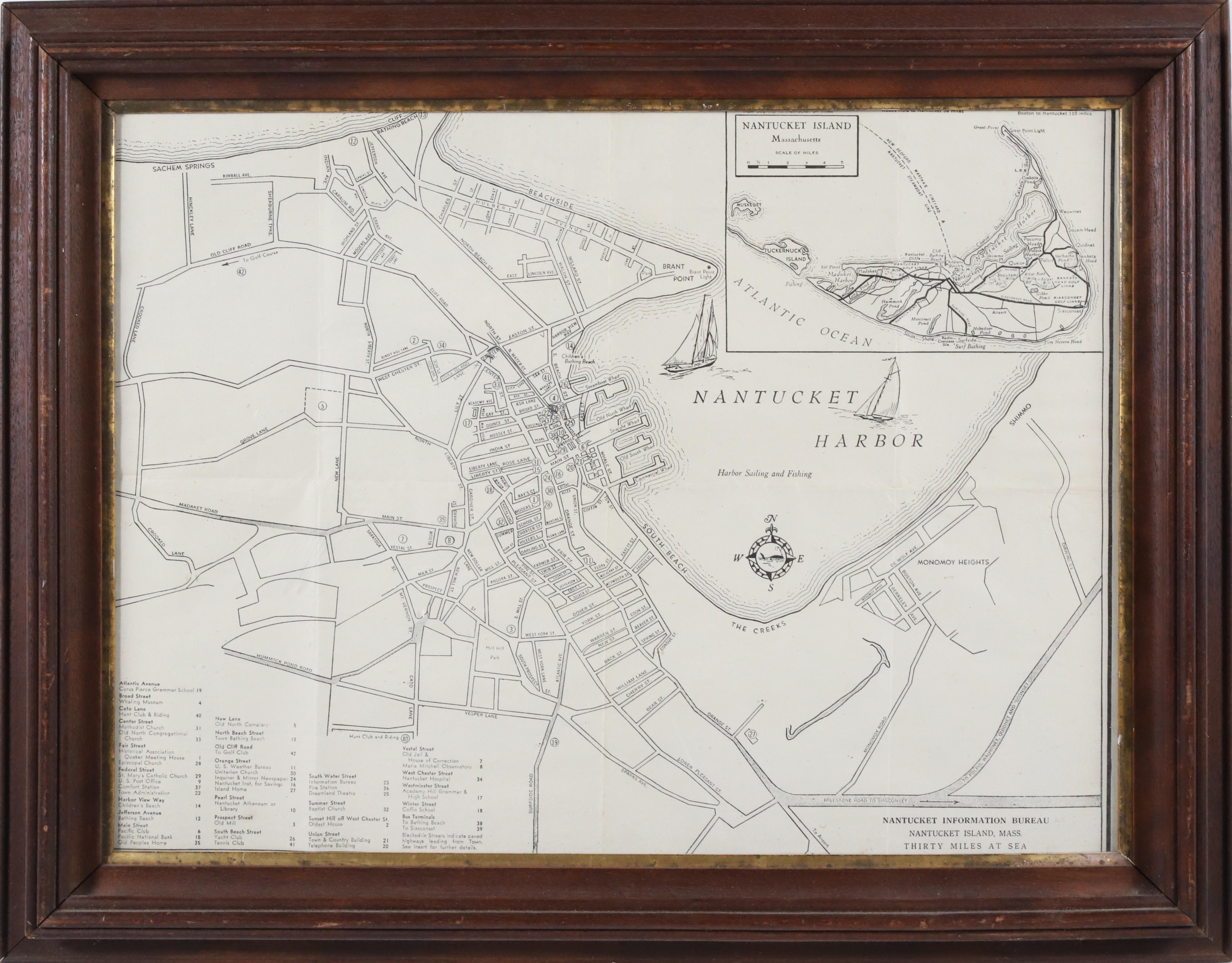 Nantucket Information Bureau Framed Map of Nantucket Island and ...