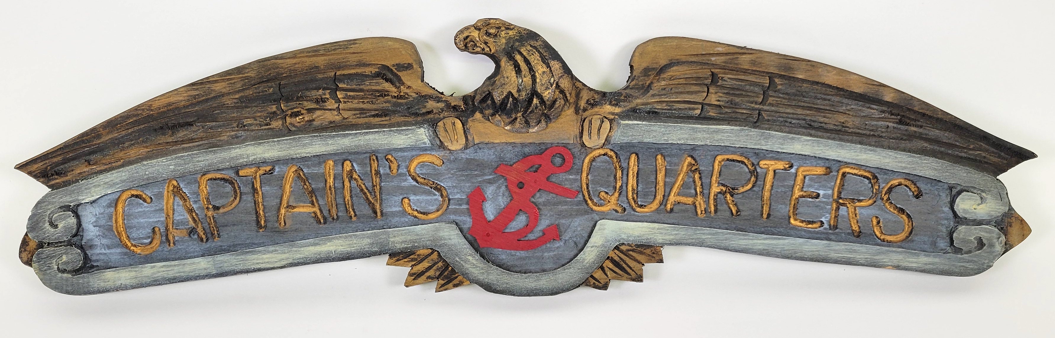 Vintage Hand Carved and Painted Nautical Captains Quarters Sign ...