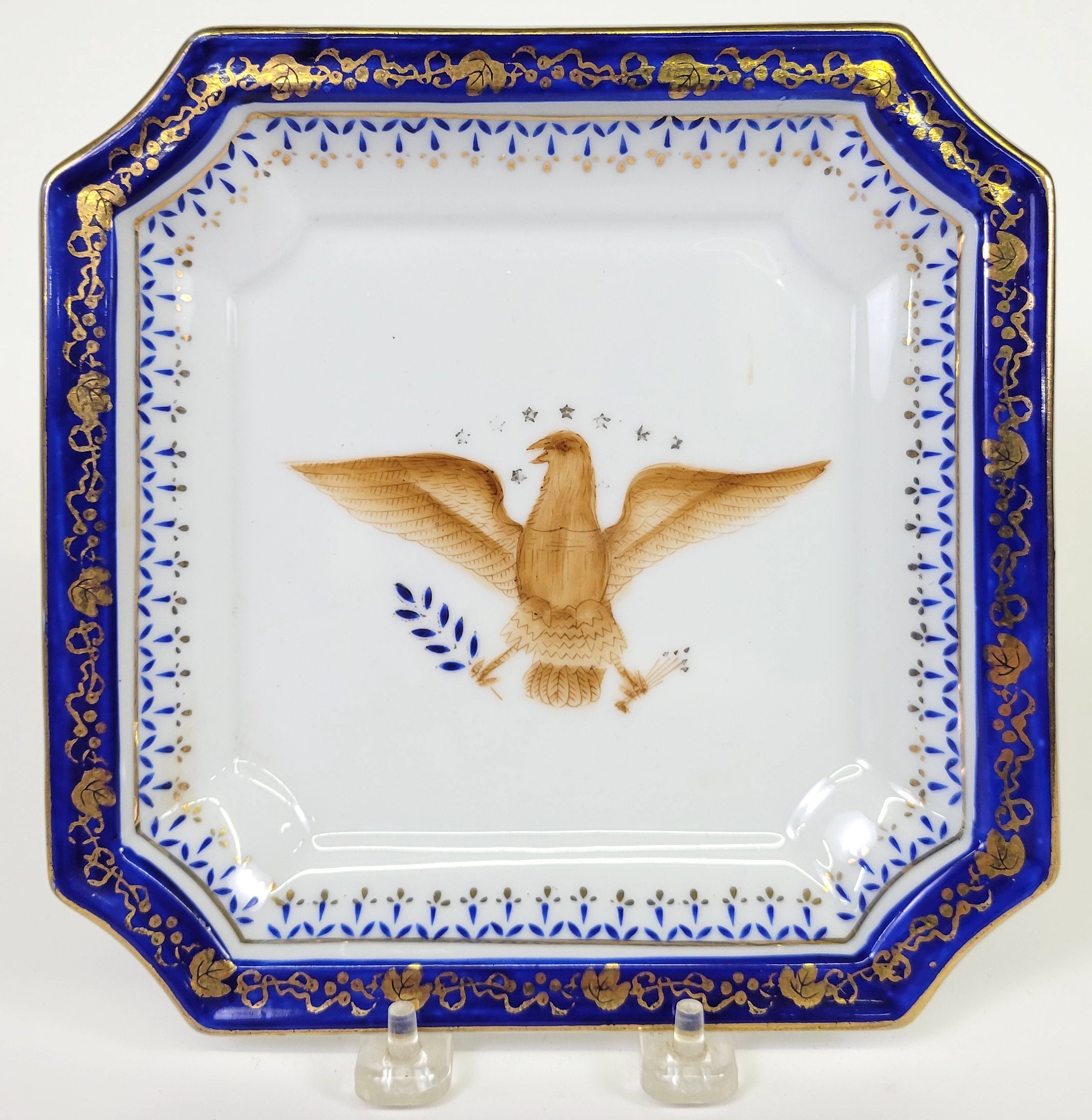 19th Century American Federal Eagle Hand Painted Porcelain Square Plate ...
