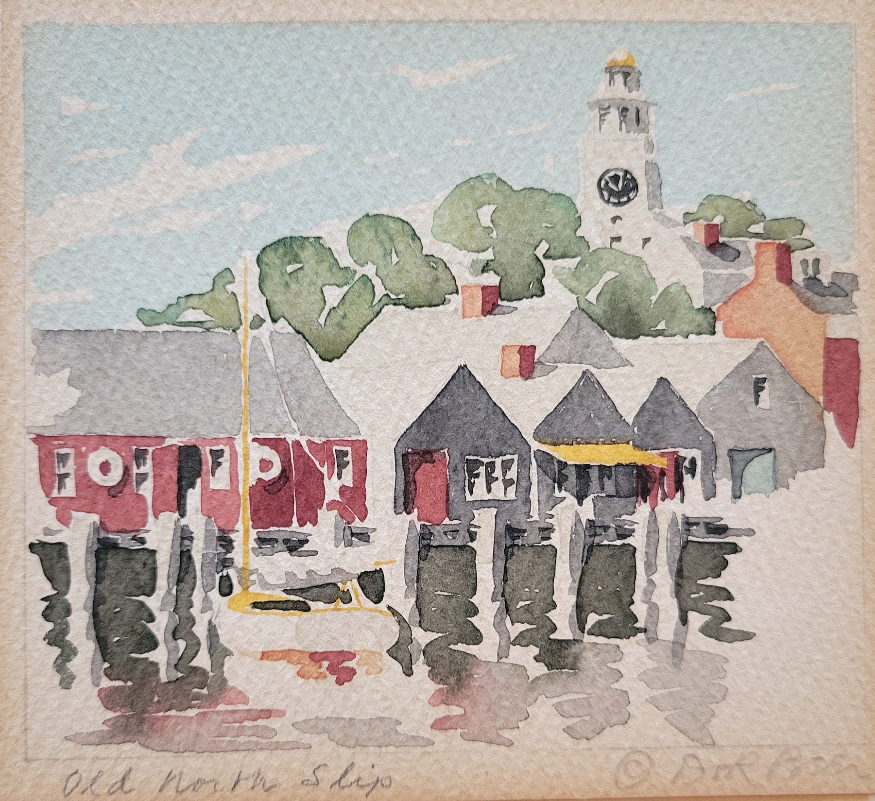 Doris and Richard Beer Miniature Nantucket Watercolor “Old North Slip ...