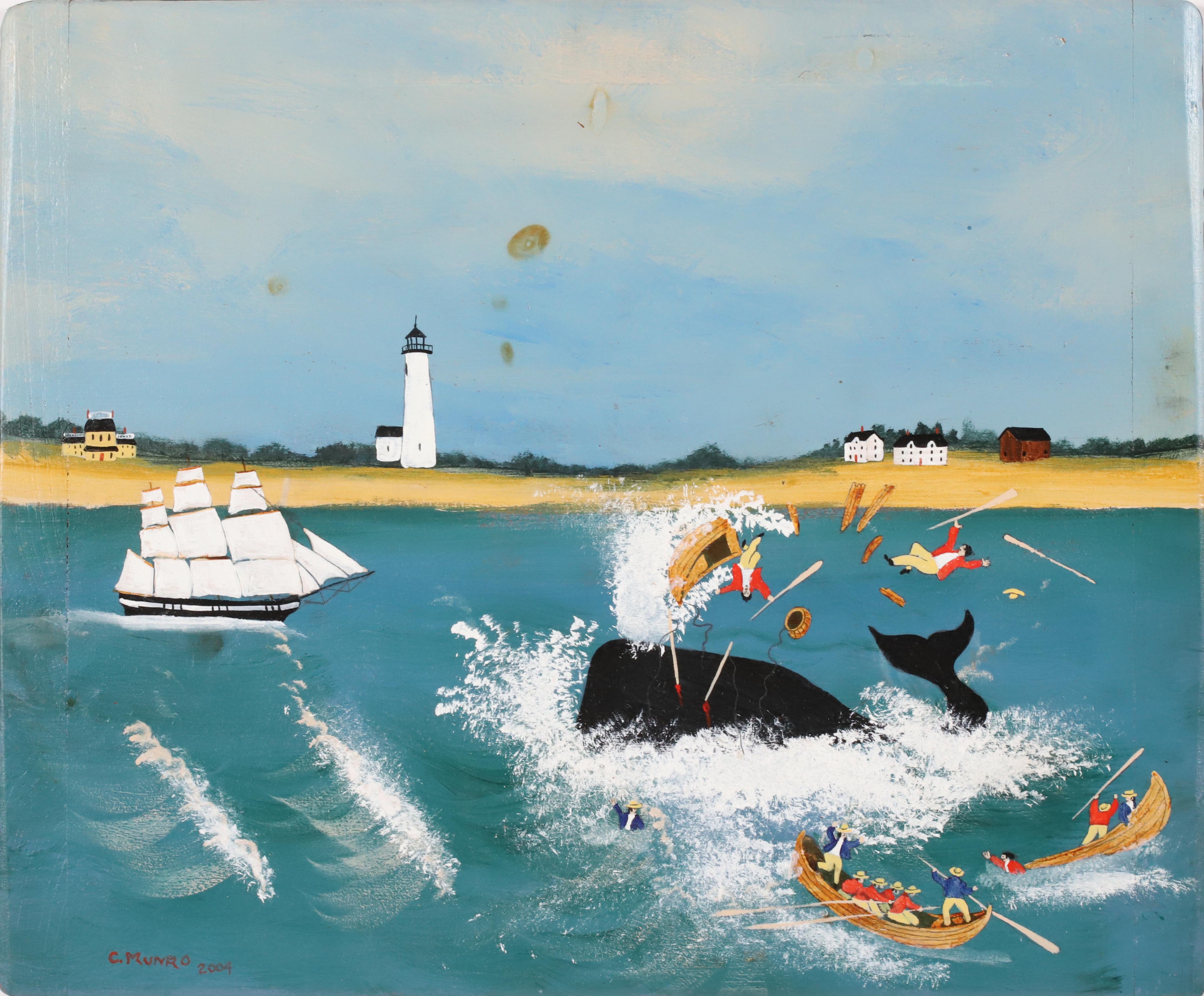 Charlie Munro Oil on Board "Contemporary Whaling Scene" - Charlie Munro ...