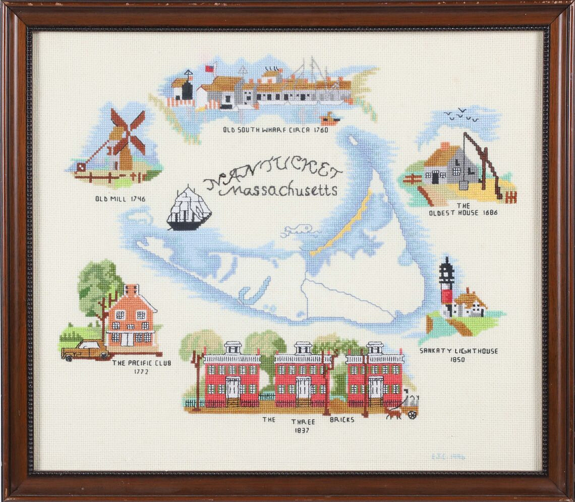 Needlework Nantucket Map with Iconic Landmarks - Needlework Nantucket ...
