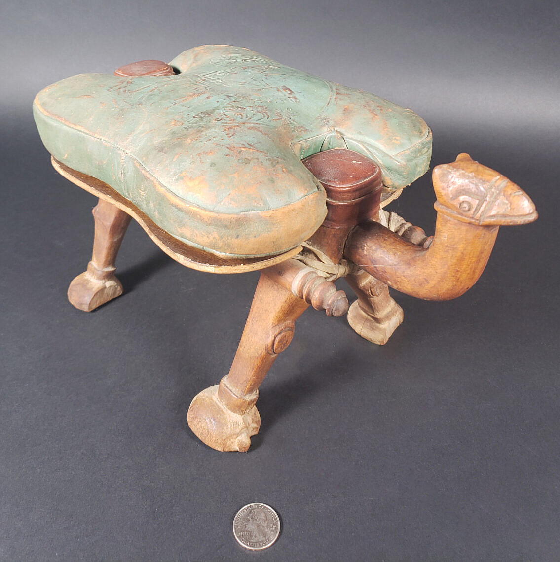 Camel Saddle Form Stool - Vintage Carved Wood Camel Saddle Form Stool ...