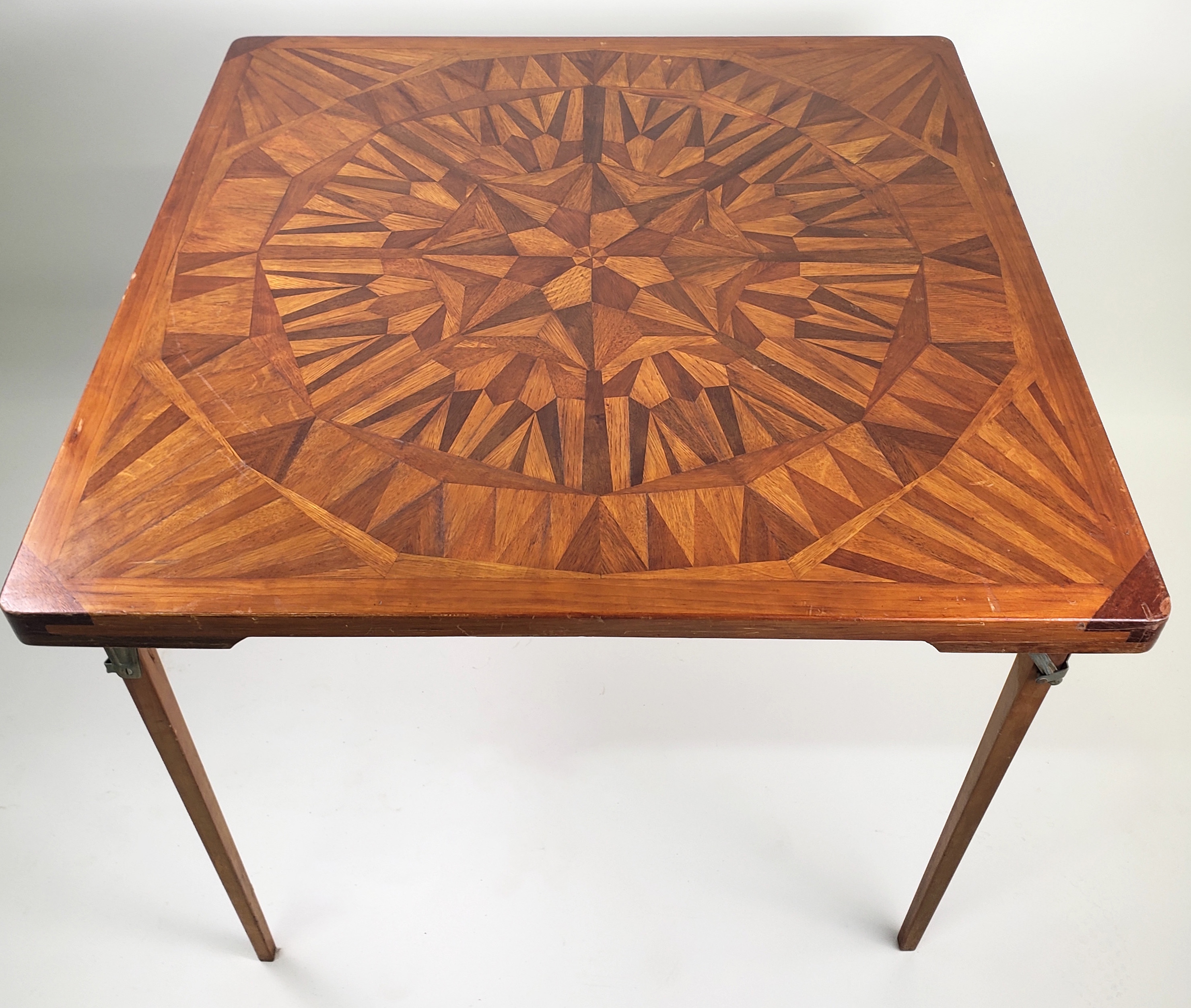 Geometric Inlaid Folding Card Table - Vintage Multi Wood Geometric ...
