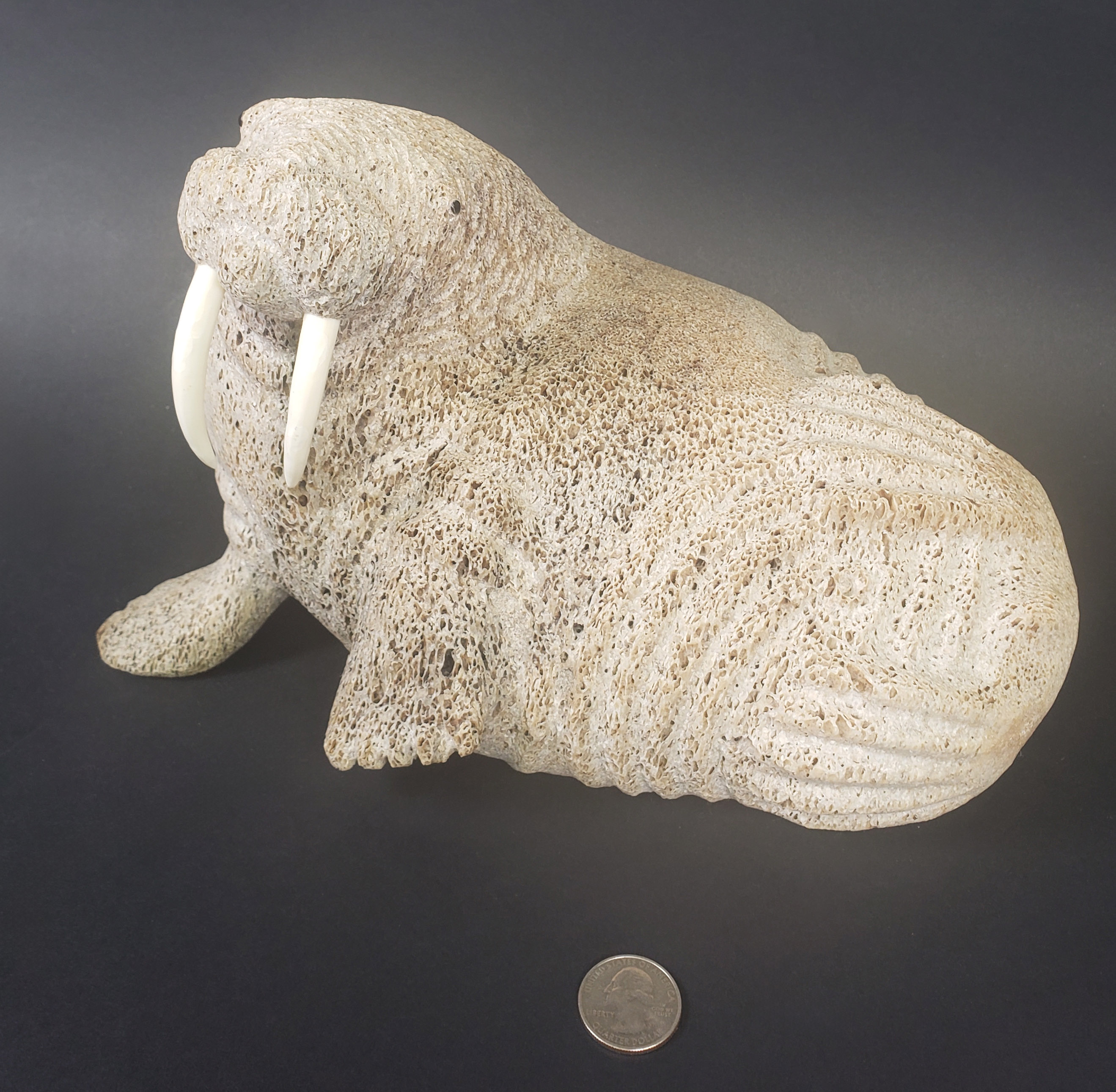 Inuit Carved Walrus Sculpture - Antique Inuit Fossilized Whalebone ...