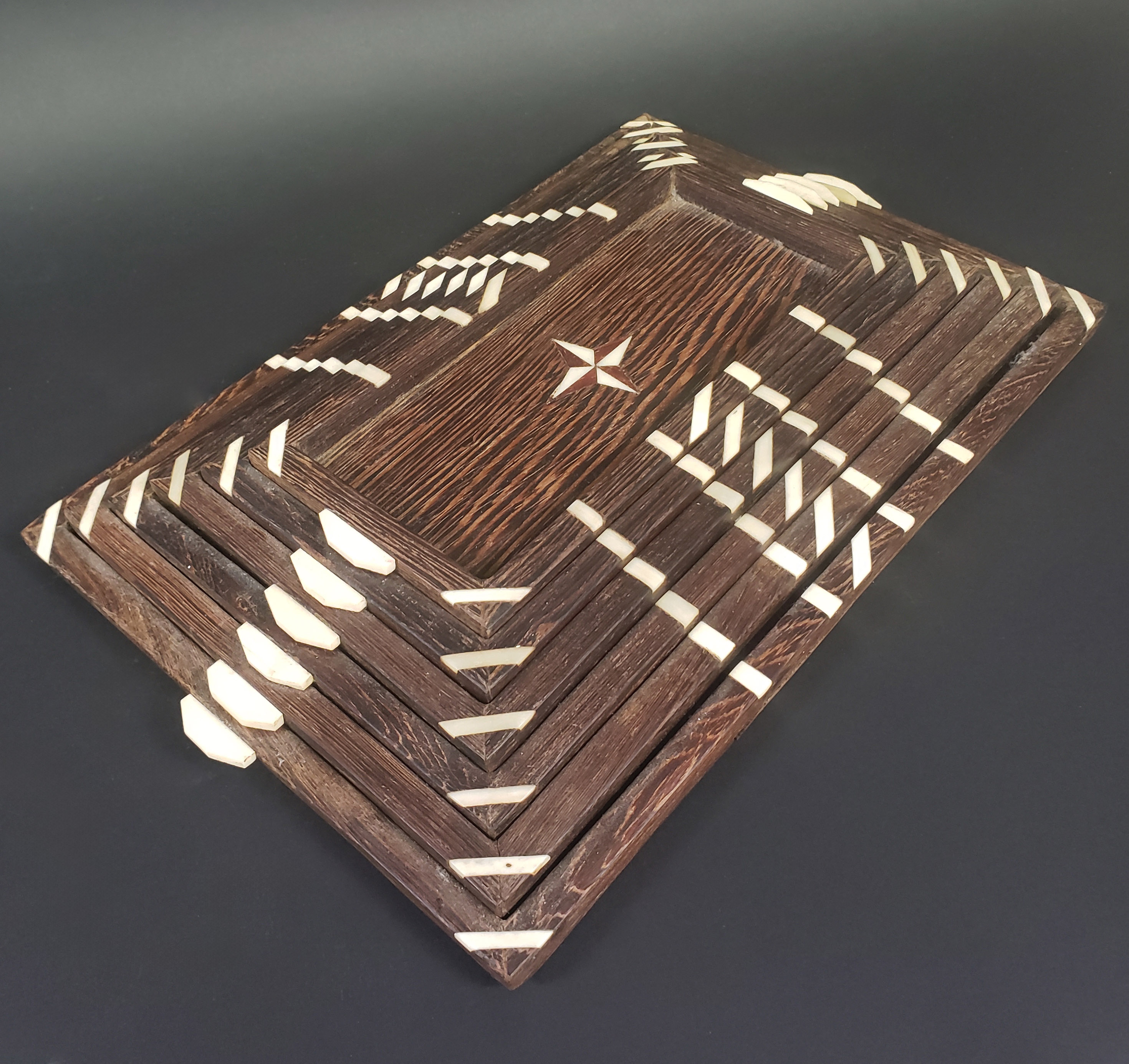 Nest of Six Antique Bone Inlaid Serving Trays - Nest of Six Antique ...