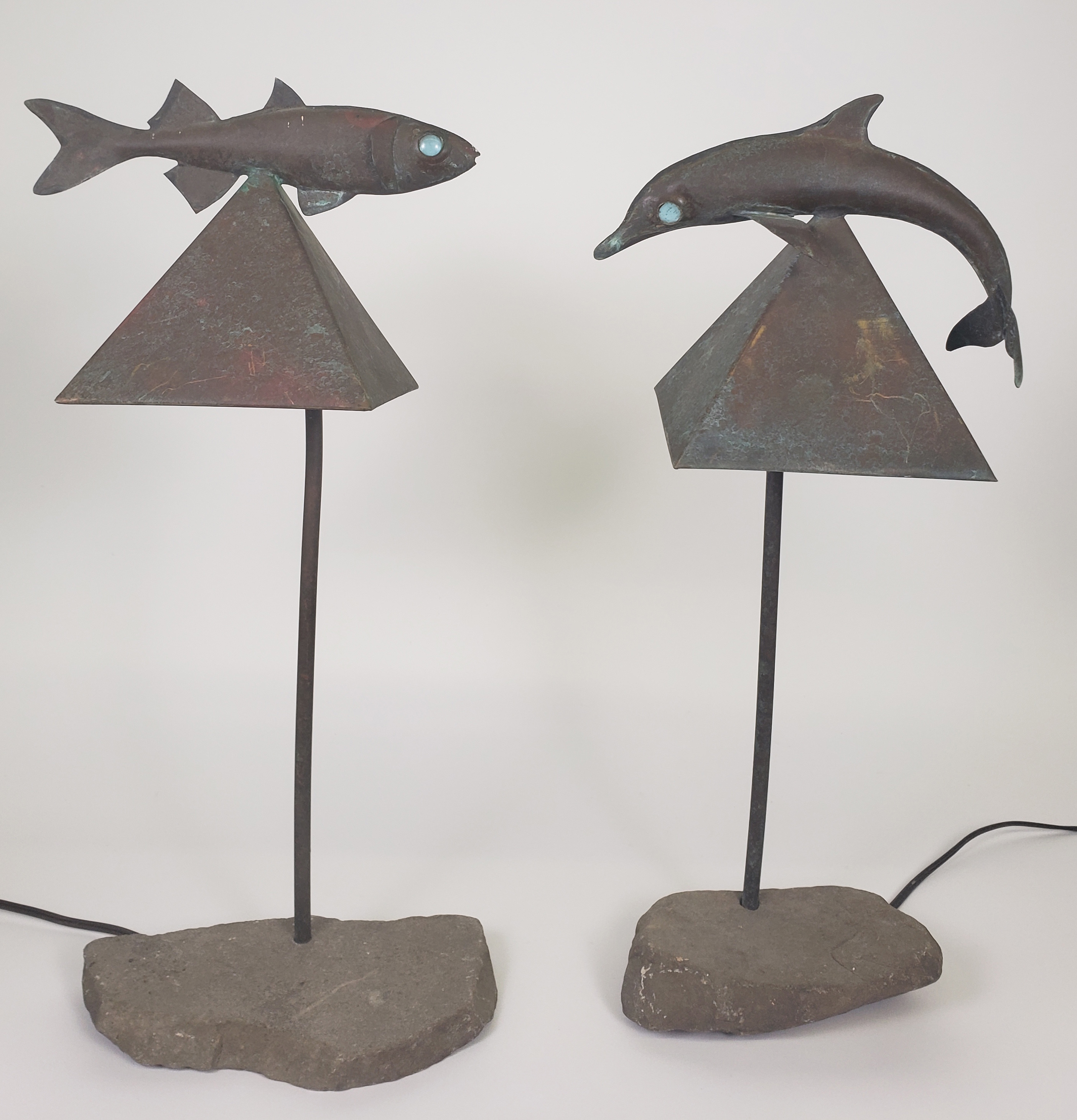Copper Fish and Dolphin Lamps - Two Copper Fish and Dolphin Table Lamps ...