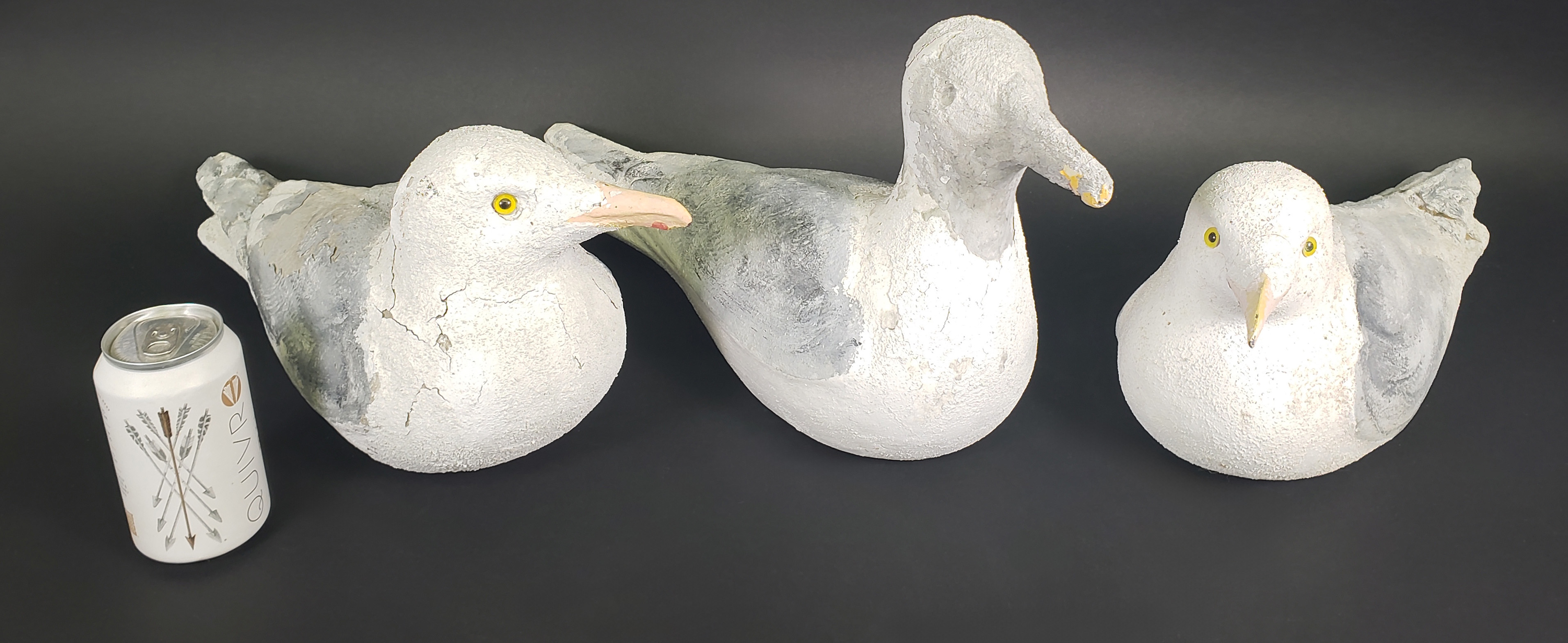 Painted Cast Cement Concrete Seagulls - Three Vintage Painted Cast ...