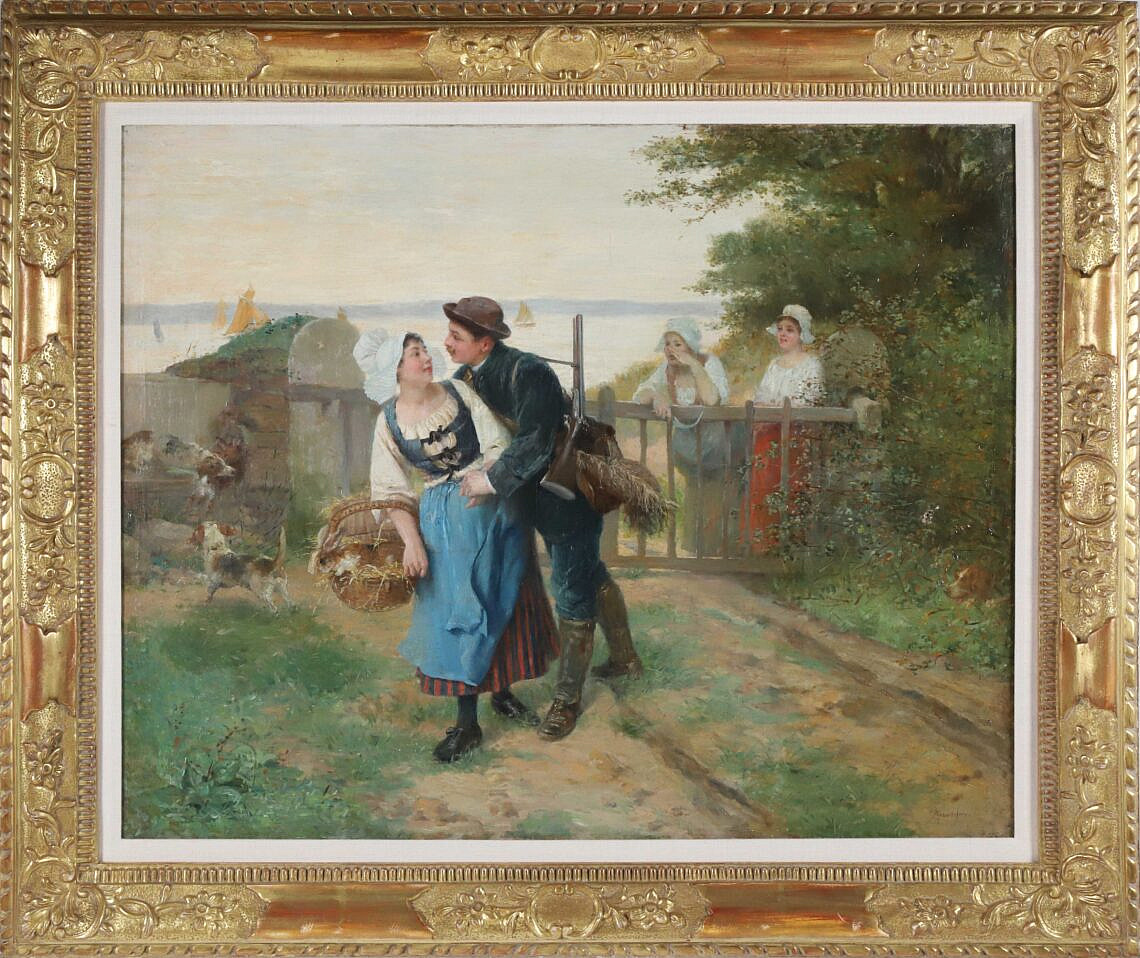 Alphonse Gaudefroy Oil on Canvas "The Flirtatious Hunter" - Alphonse ...