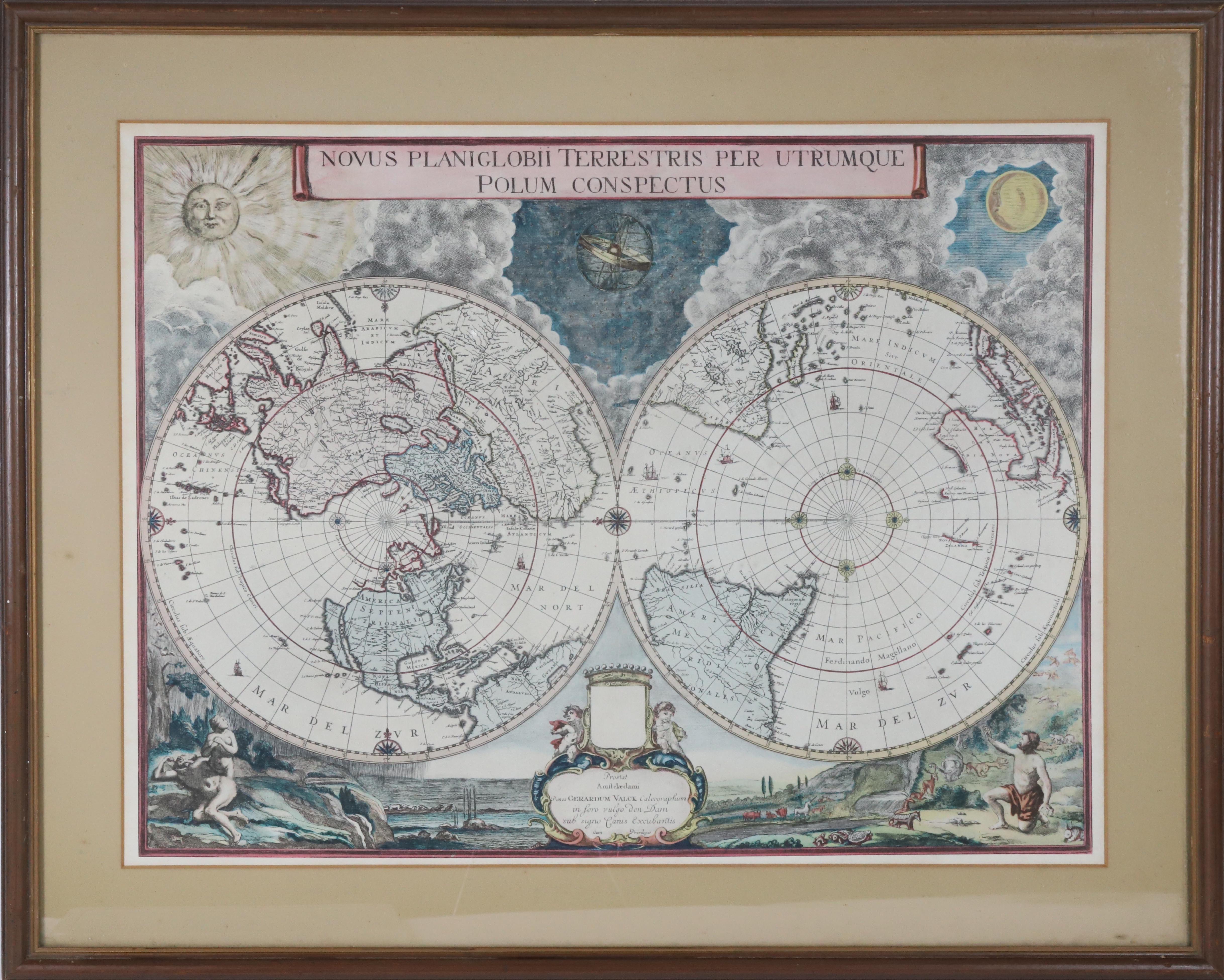 European Terrestrial World Map Matted and Framed - European Terrestrial ...