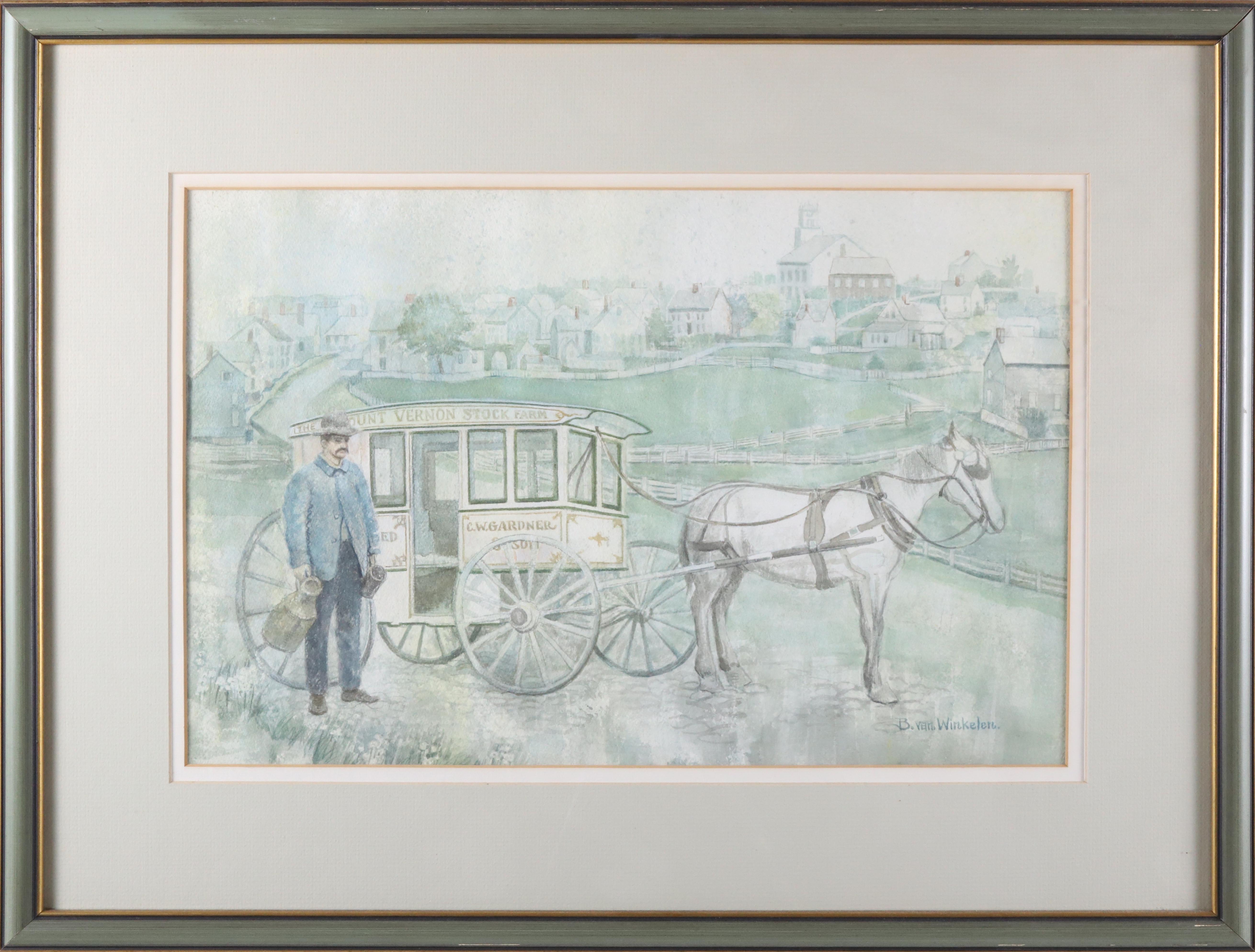 Barbara van Winkelen Watercolor on Paper "The Mount Vernon Stock Farm ...