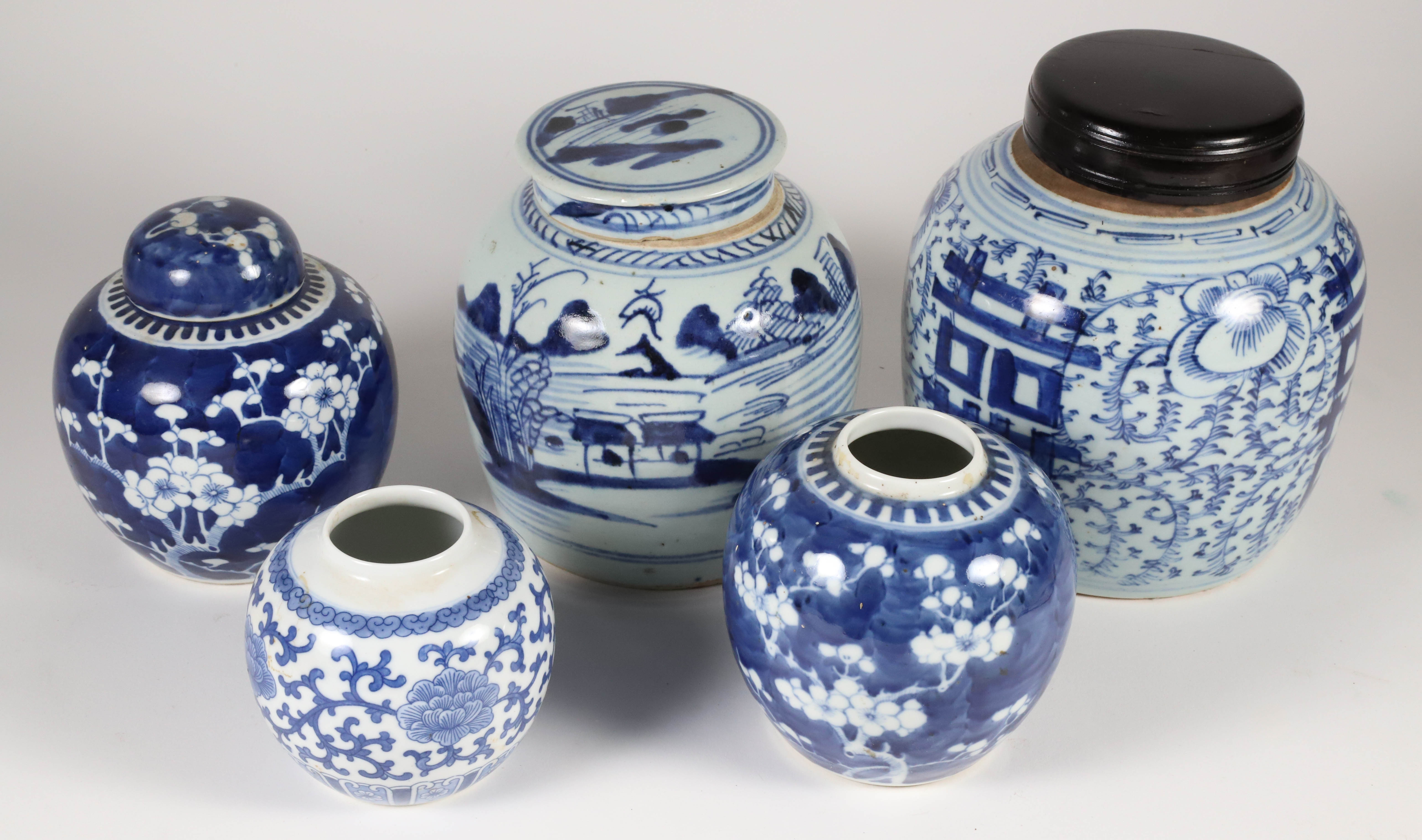 Assortment of Five Antique Chinese Ginger Jars - Assortment of Five ...