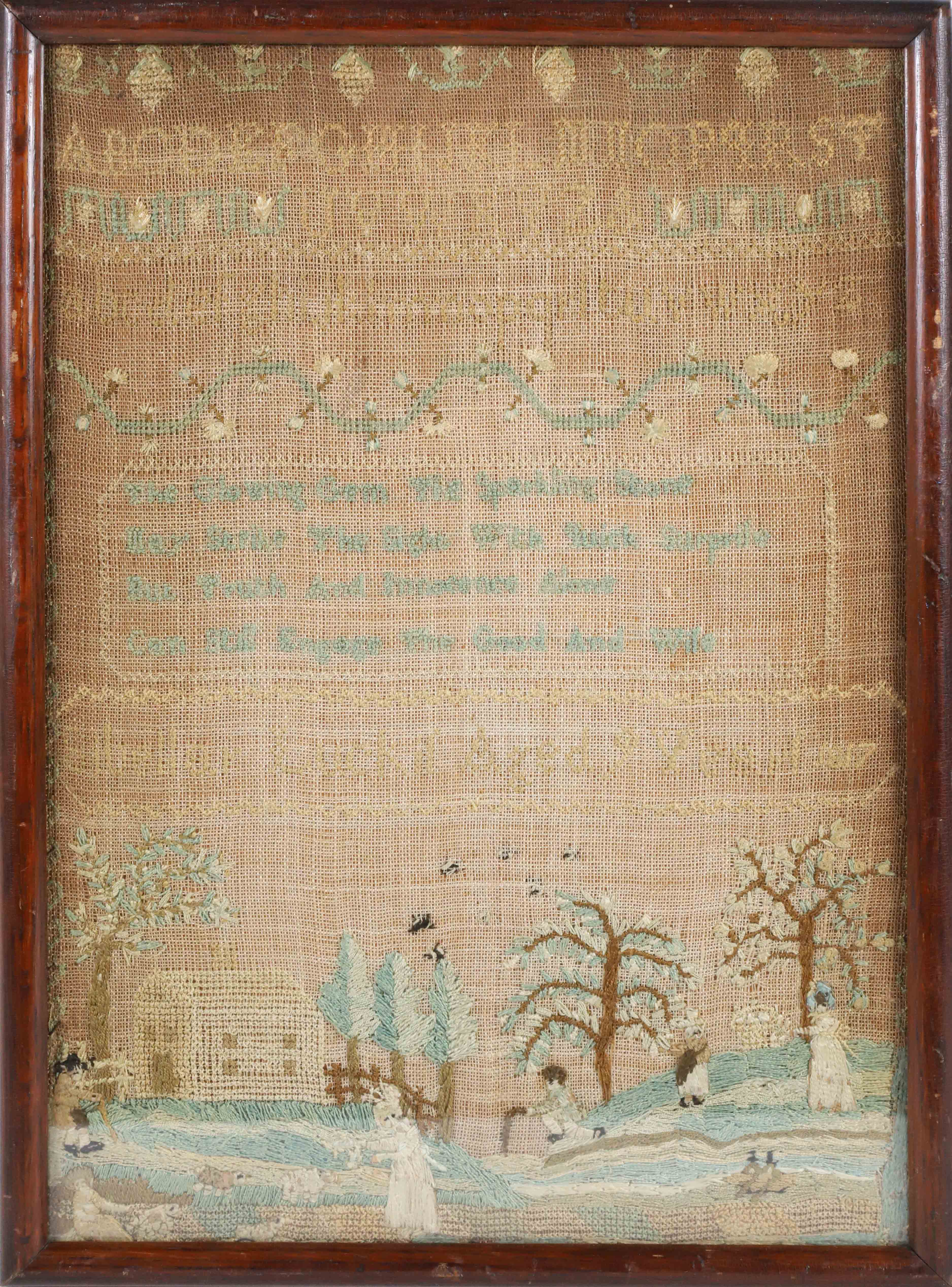 Antique Framed Needlework Sampler - Antique Framed Needlework Sampler ...