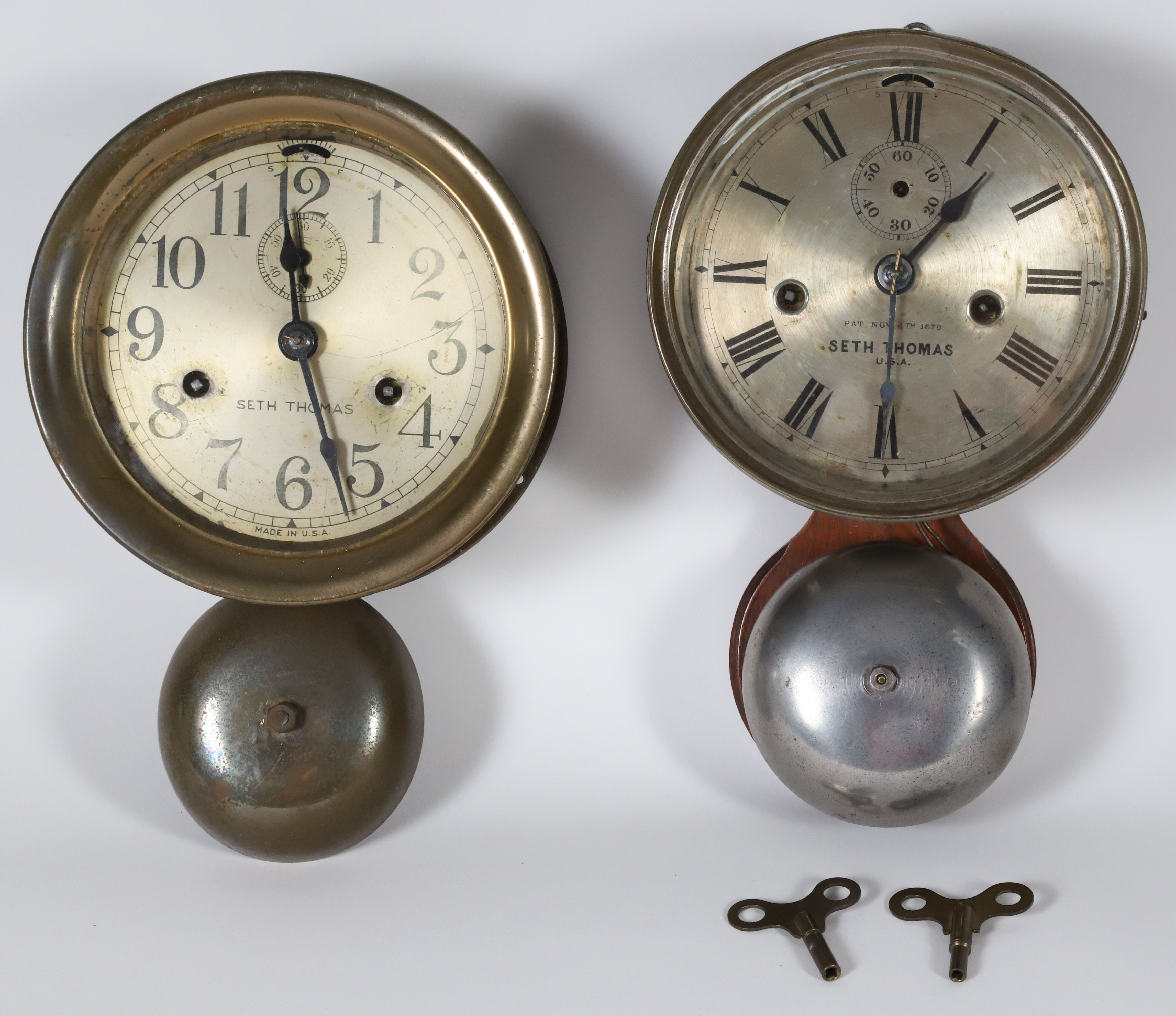 Two Seth Thomas Brass Ship's Bell Wall Clocks - Two Seth Thomas Brass ...