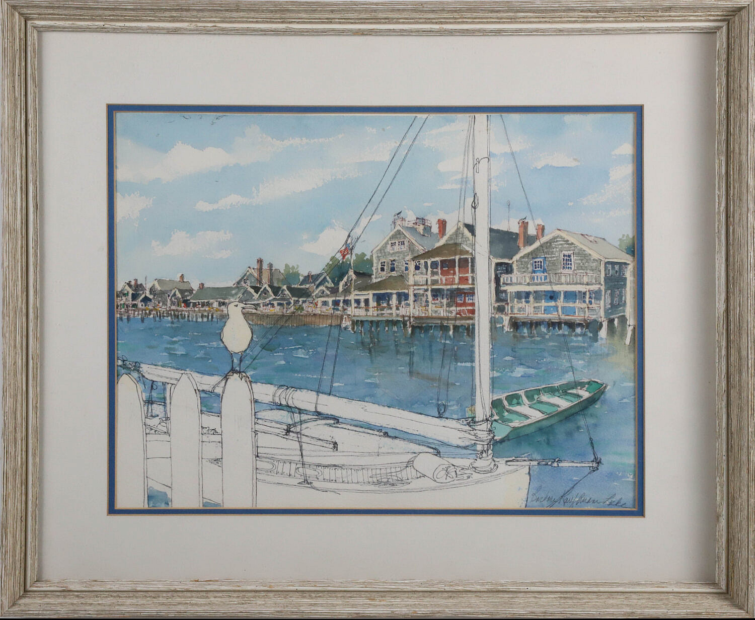 Barbara Kauffmann-Locke Watercolor on Paper "Gray Ladies of North Wharf ...