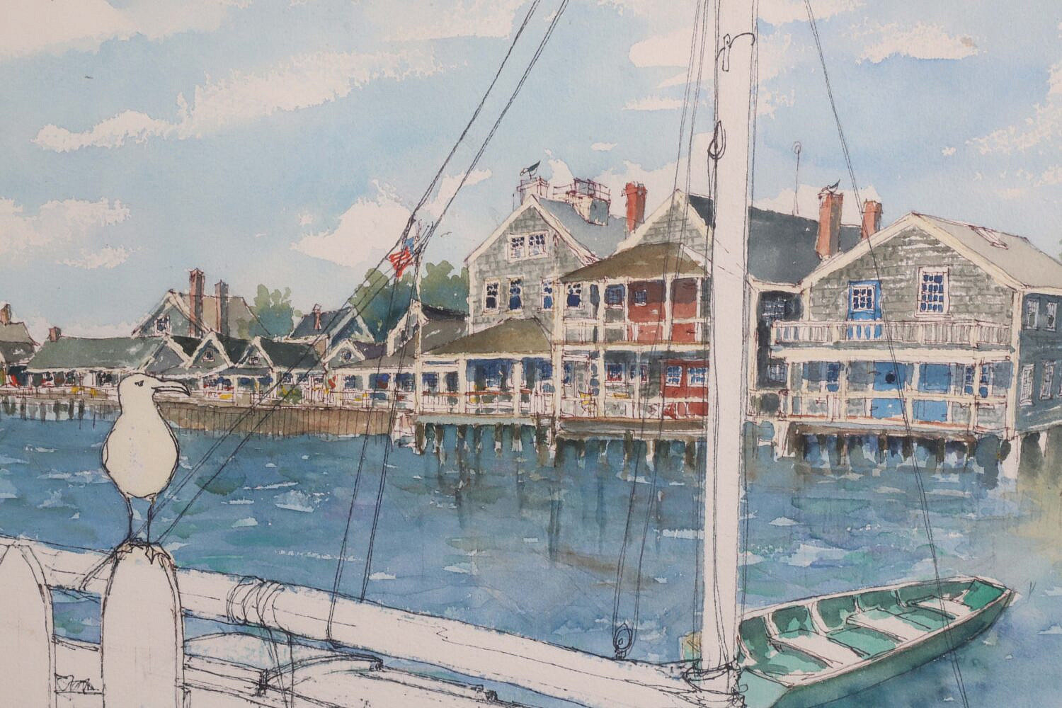 Barbara Kauffmann-Locke Watercolor on Paper "Gray Ladies of North Wharf ...
