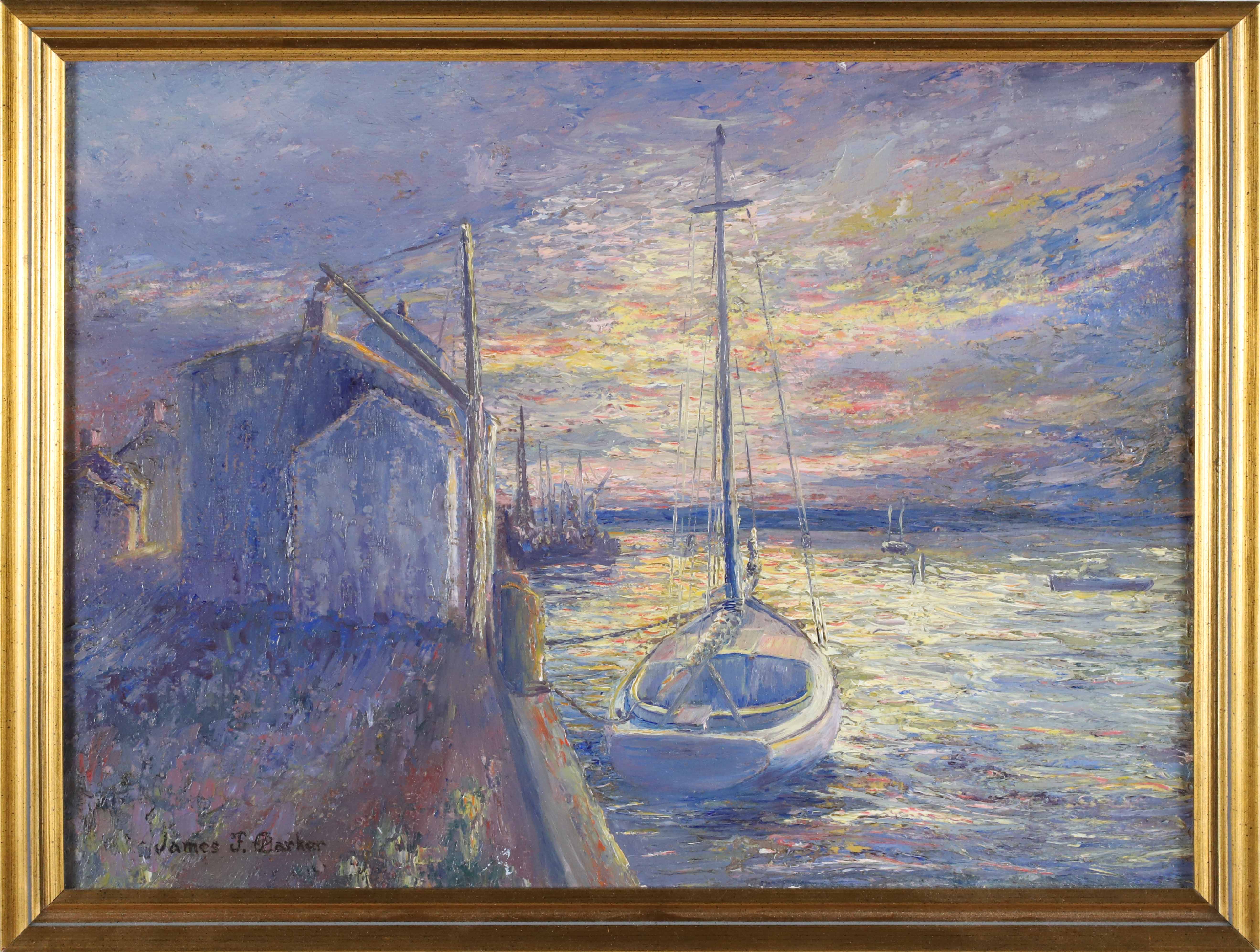 James Barker Oil on Artist Board "Swain's Wharf" - James Barker Oil on ...