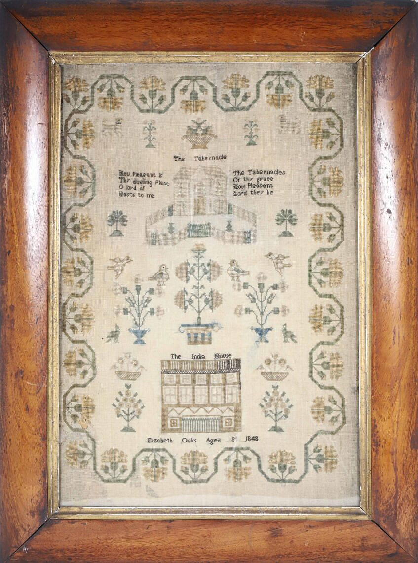 Elizabeth Oaks Aged 8 1848 School Girl Sampler "The Tabernacle Now ...