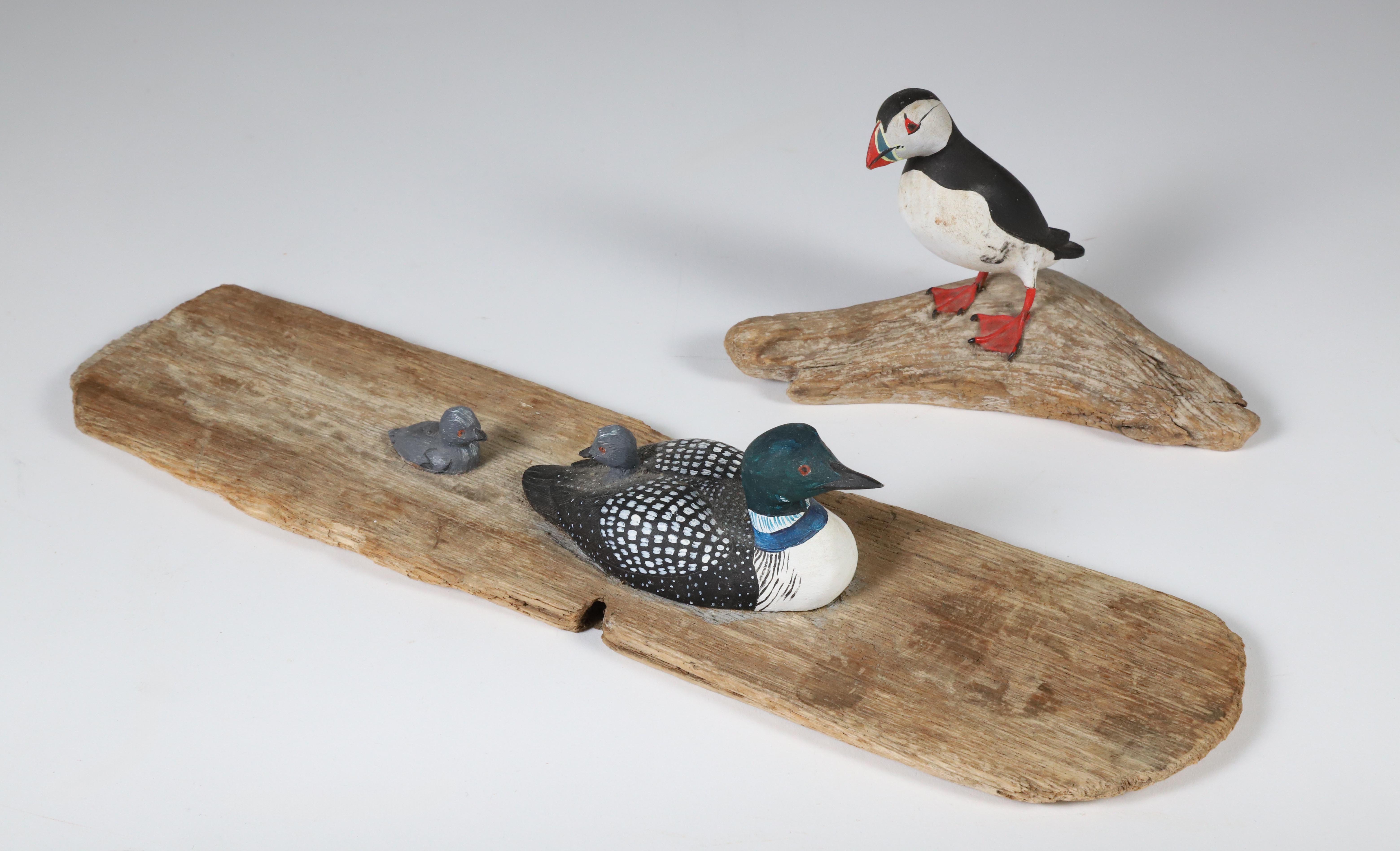 Two Miniature Bird Carvings - Two Miniature Carved and Painted Birds ...