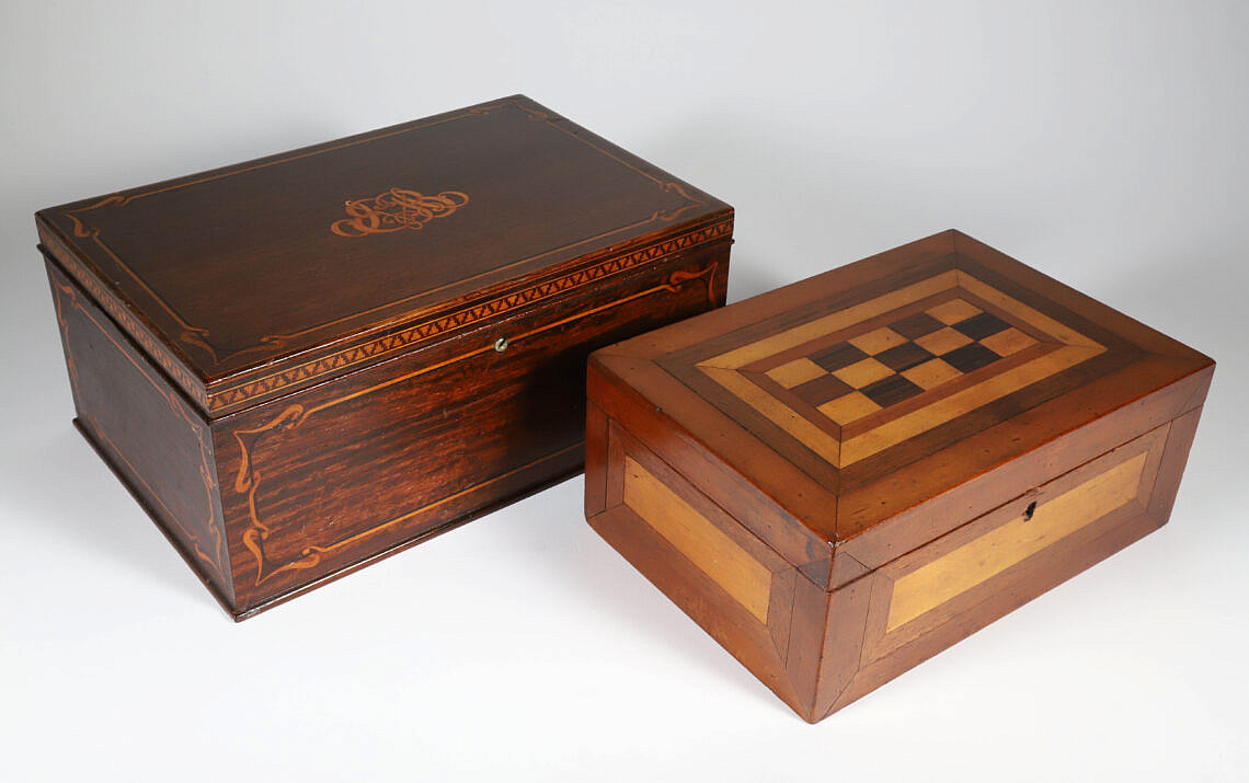 Two Antique Inlaid Trinket Boxes - Two Antique Inlaid Trinket Boxes ...