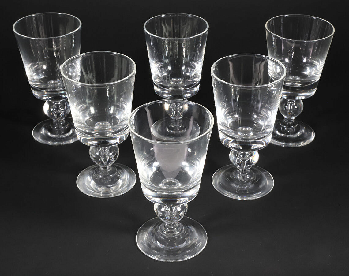 Set of Six Signed Steuben Glass Goblets - Set of Six Signed Steuben Glass Goblets with Blown ...