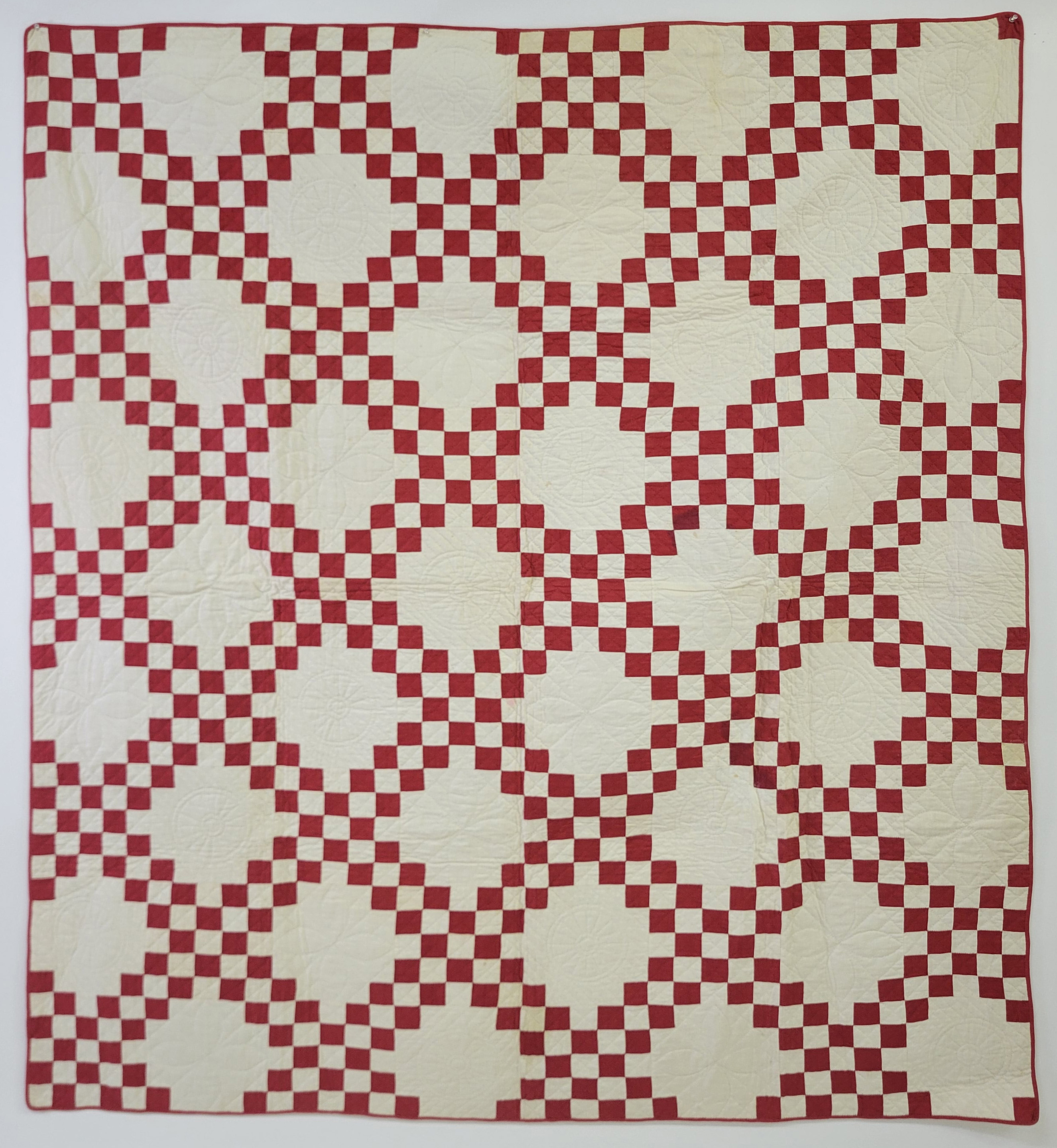 Antique Red and White Irish Chain Patchwork Quilt 19th Century ...