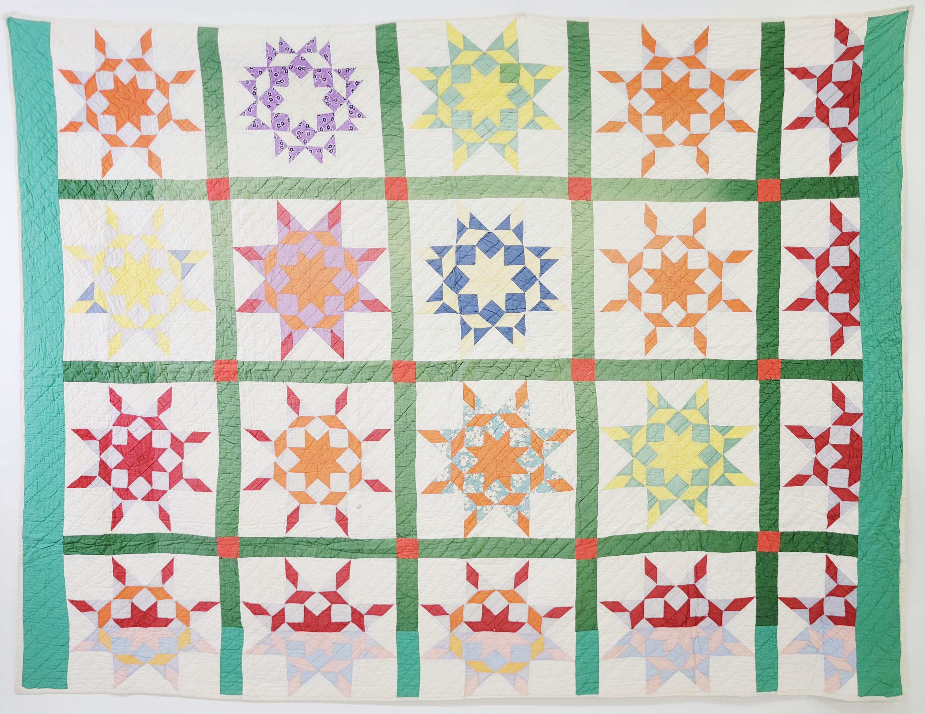 Vintage Multi-Color Star Patchwork Quilt - Vintage Multi-Color Star Patchwork Quilt, circa 1930s ...