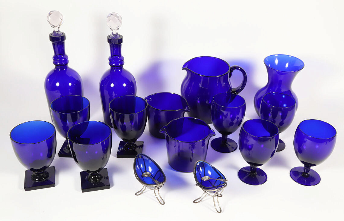Collection of Sixteen Pieces of Cobalt Glassware - Collection of Sixteen Pieces of Cobalt ...