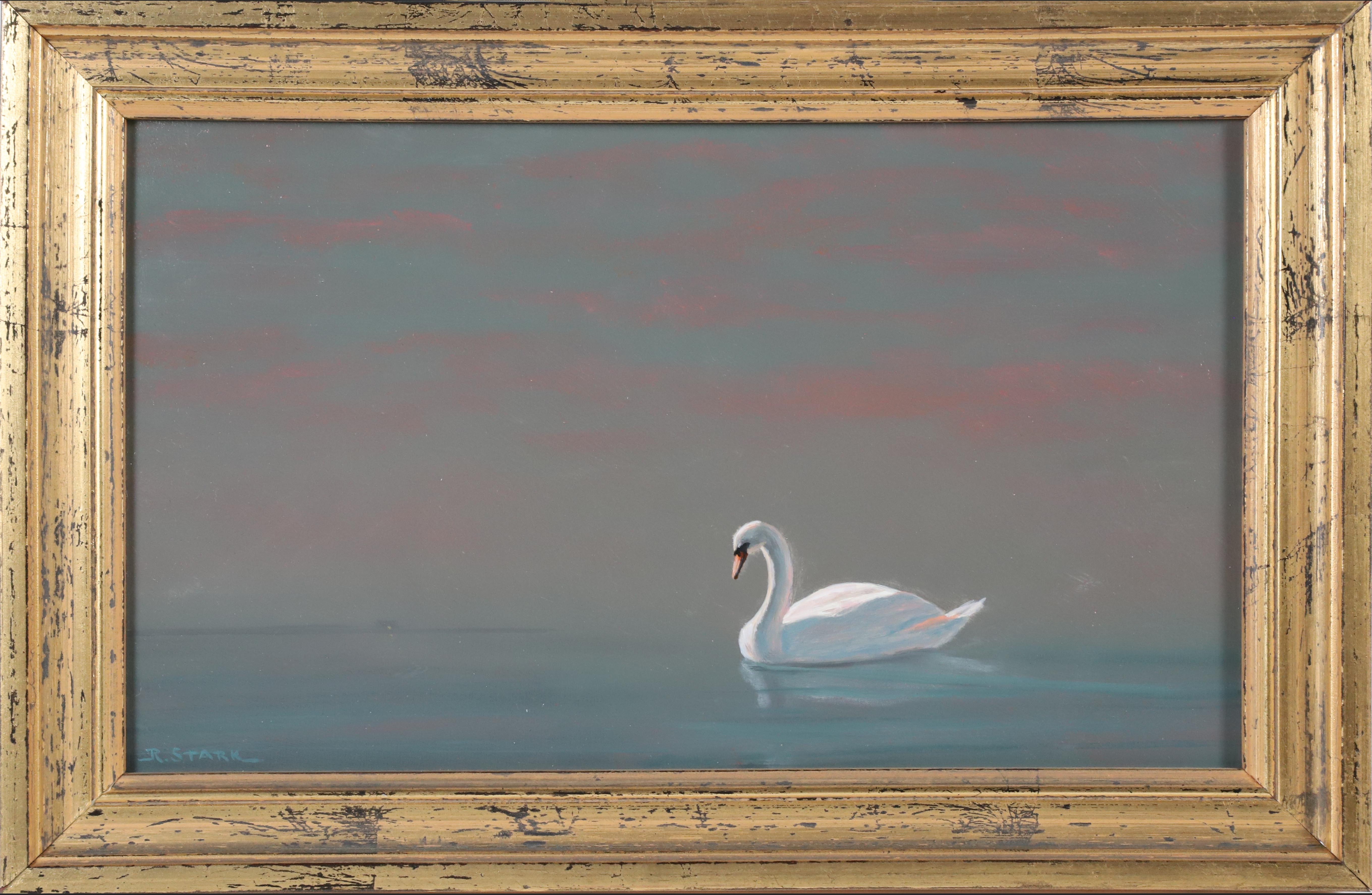 Robert Stark Jr. Oil on Board "Swan on the Pond" - Robert Stark Jr. Oil on Board "Swan on the ...